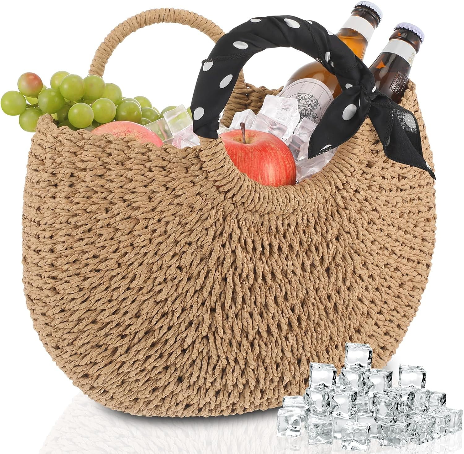 Insulated Beach Cooler Bag Straw Beach Bag for Women Leak Proof ...