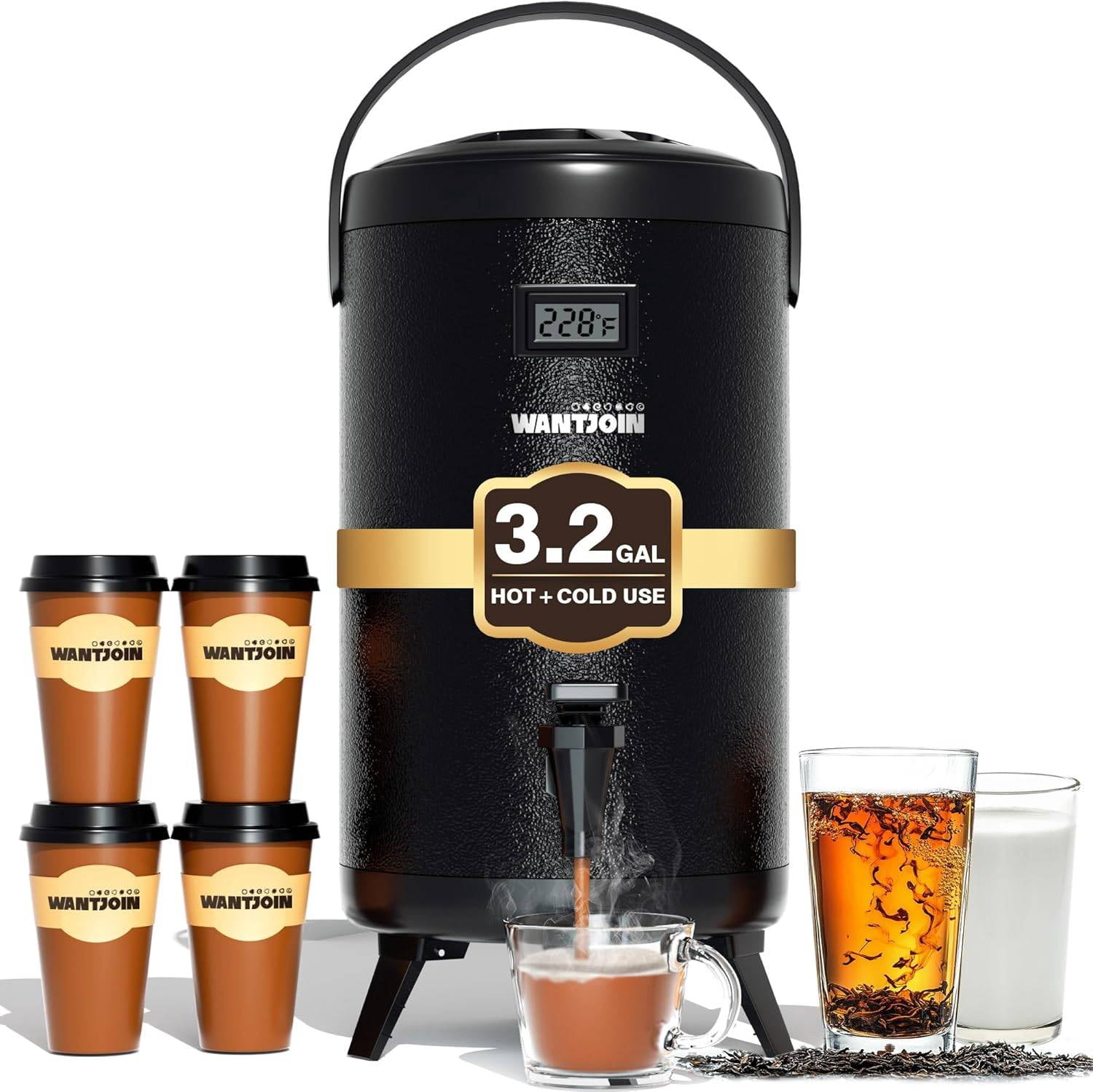 Insulated Beverage Dispenser - 12 L / 3.2 Gallon Thermal Hot and Cold ...