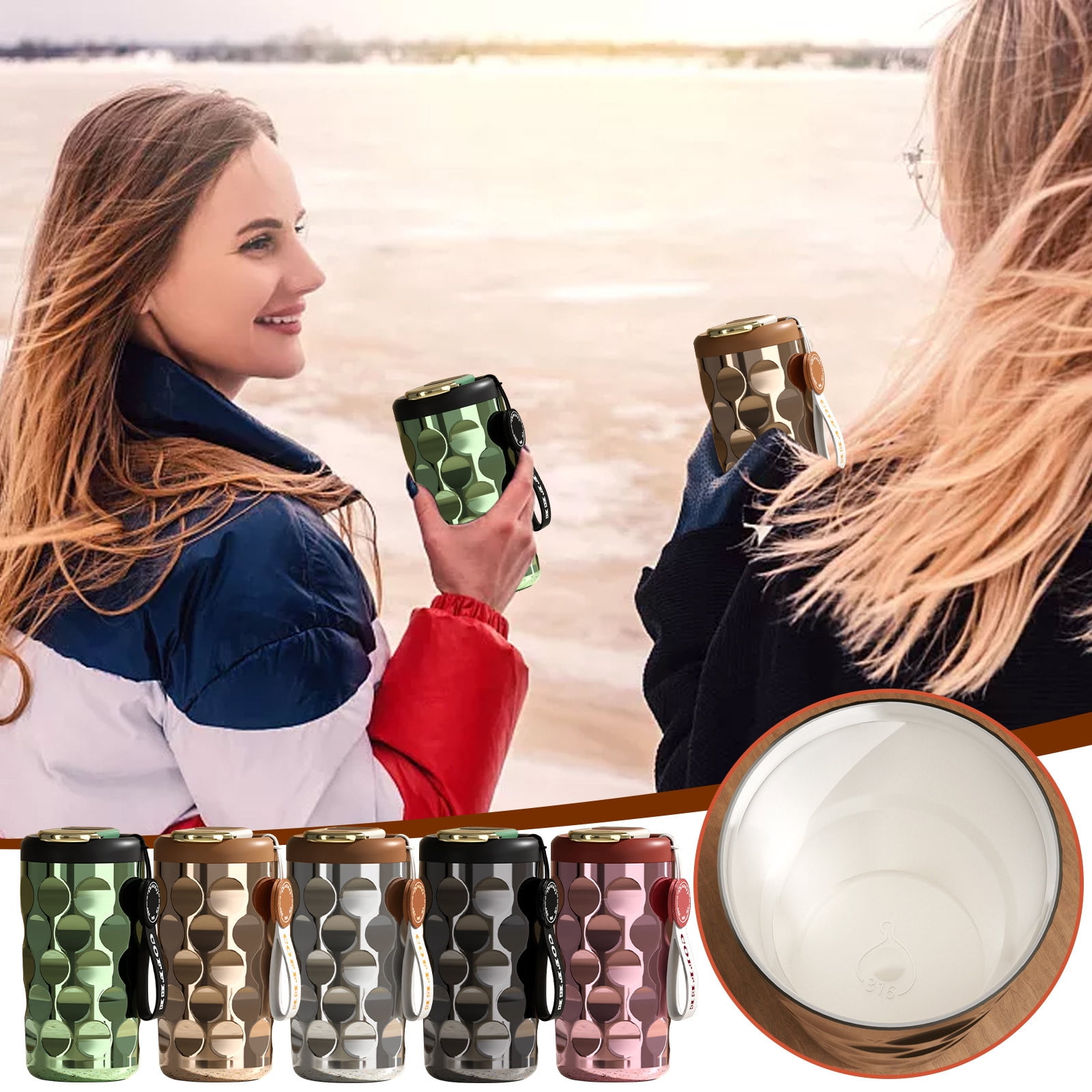 Insulated Coffee Mug with Temperature Display | 410ml Stainless Steel & Ceramic Travel Thermos ...