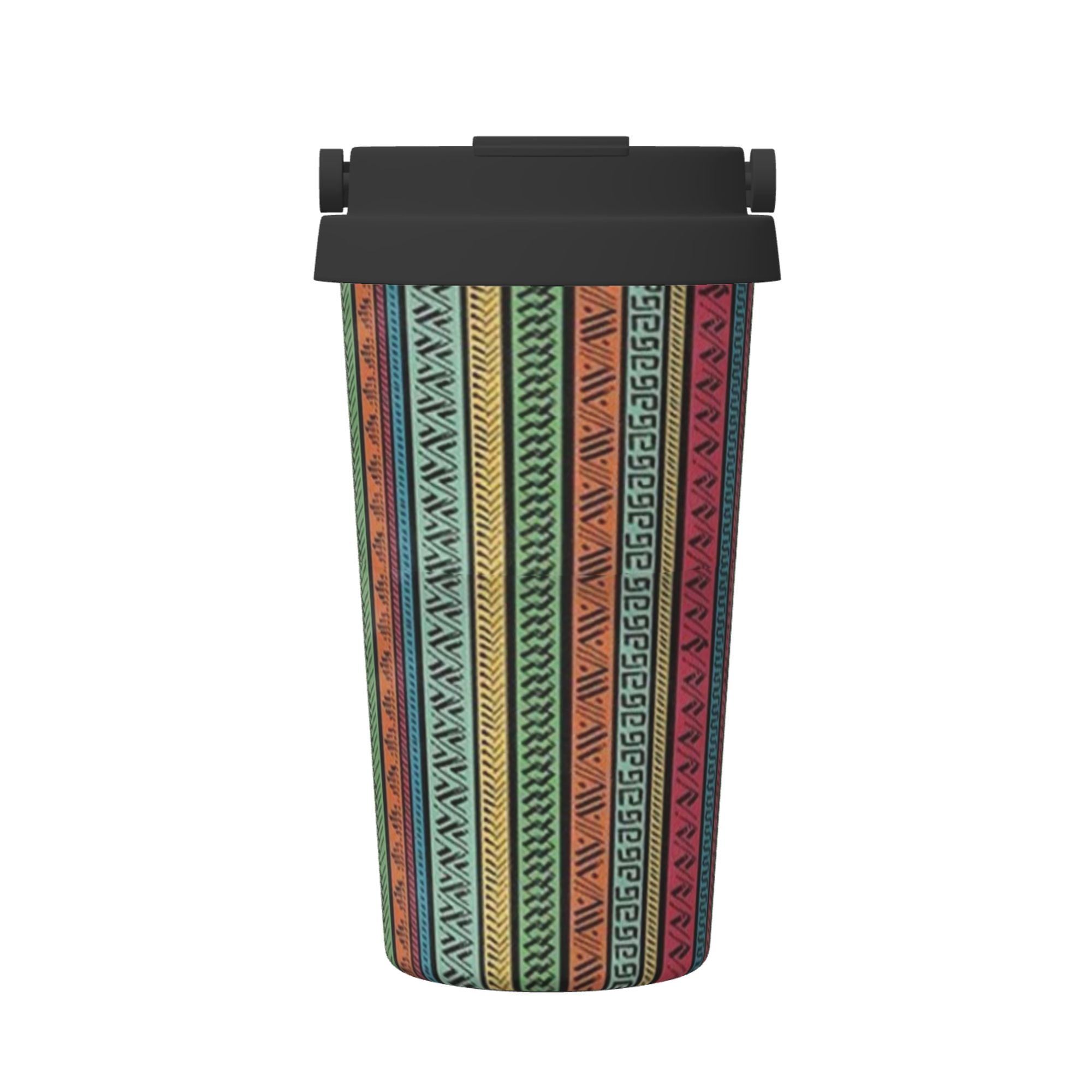 Insulated Coffee Mug With Lid Artistic Hand Drawn Vertical Borders ...