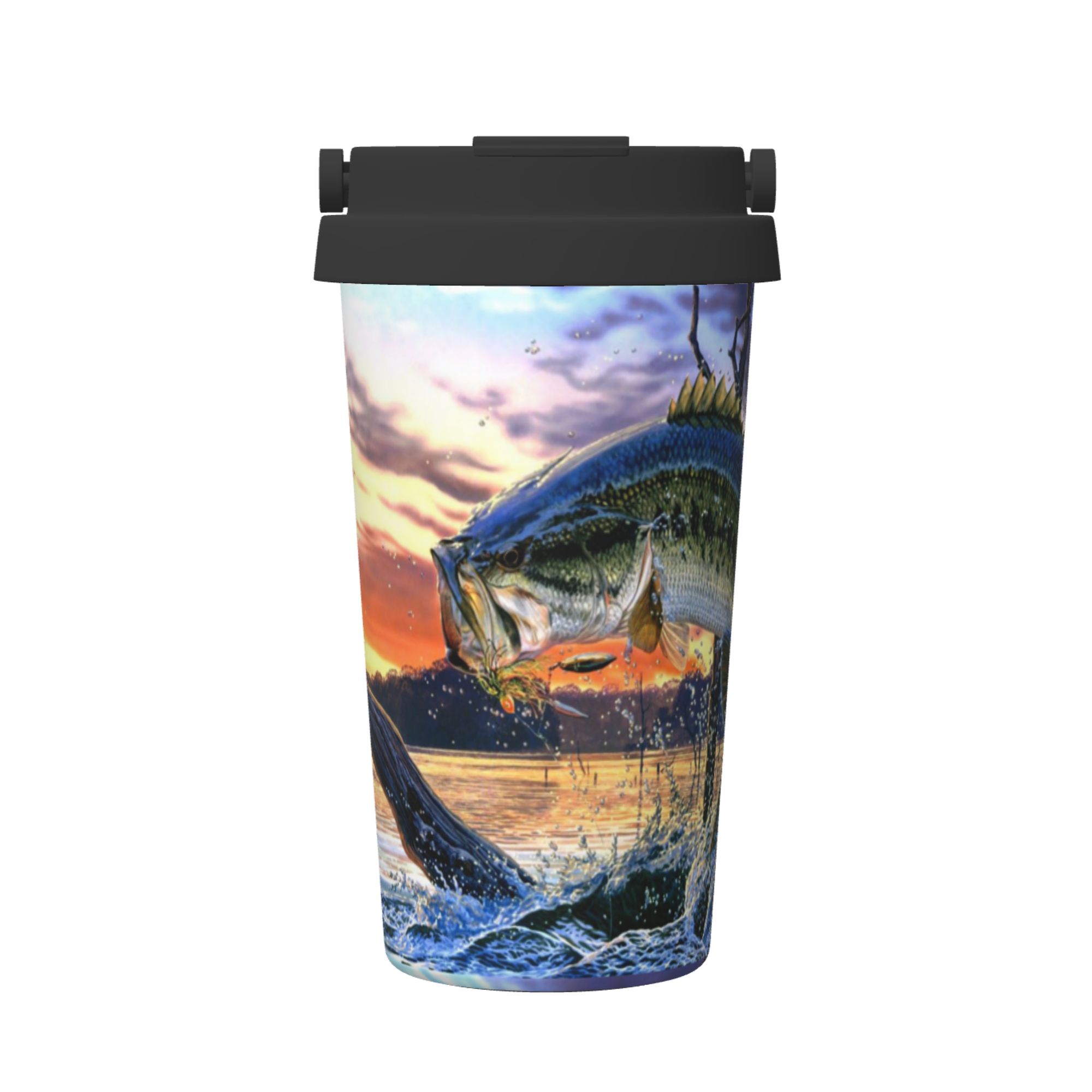 Insulated Coffee Mug With Lid Bass Fish Jumping Insulated Tumbler ...