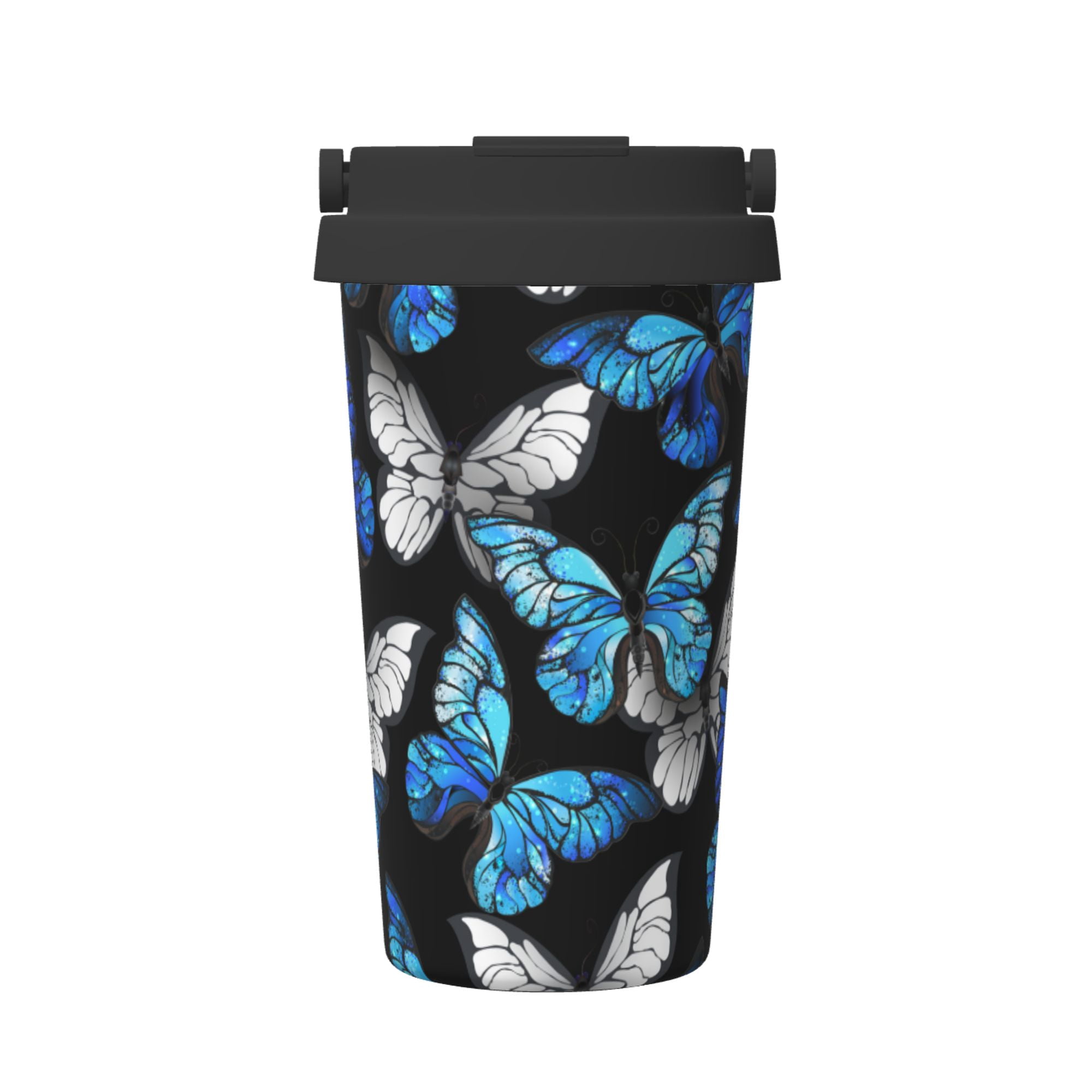 Insulated Coffee Mug With Lid Blue Butterflies Insulated Tumbler ...