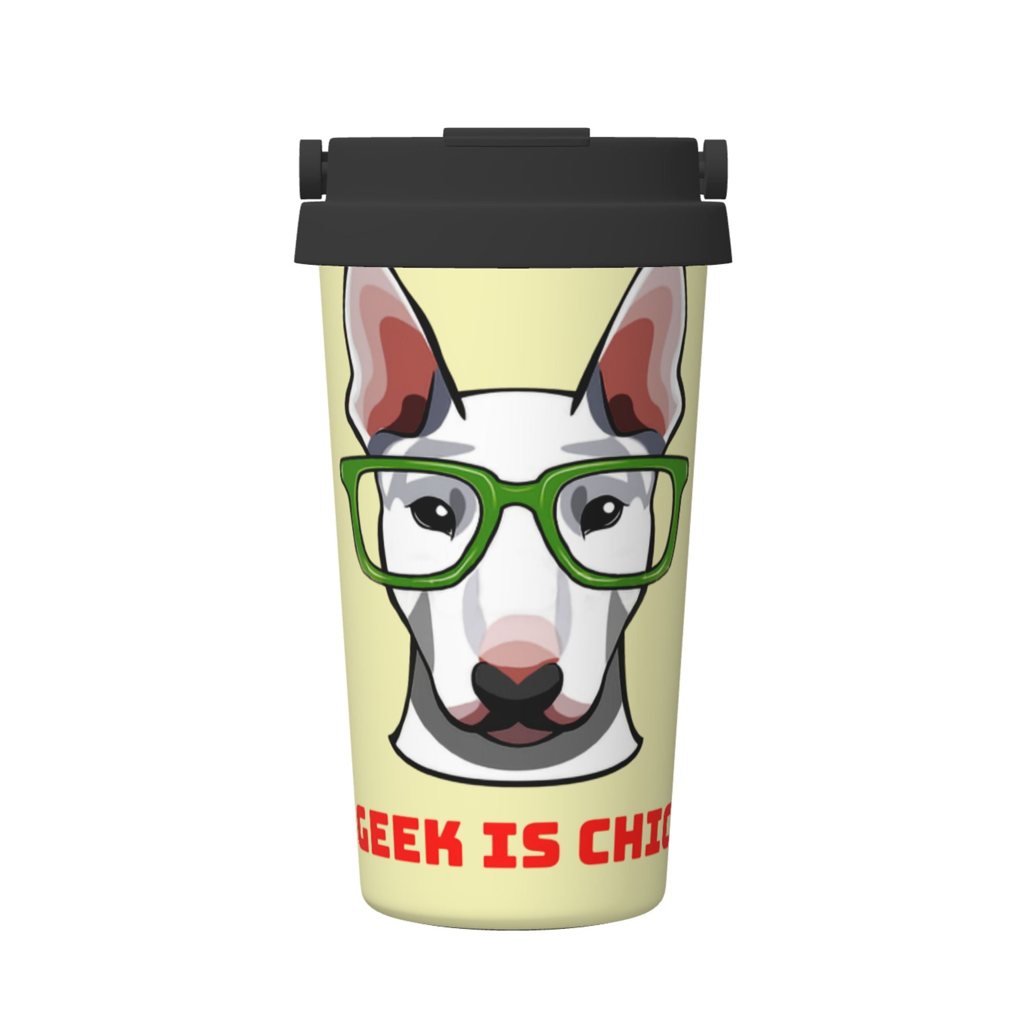 Insulated Coffee Mug With Lid Bull Terrier Geek Dog In Smart Glasses ...