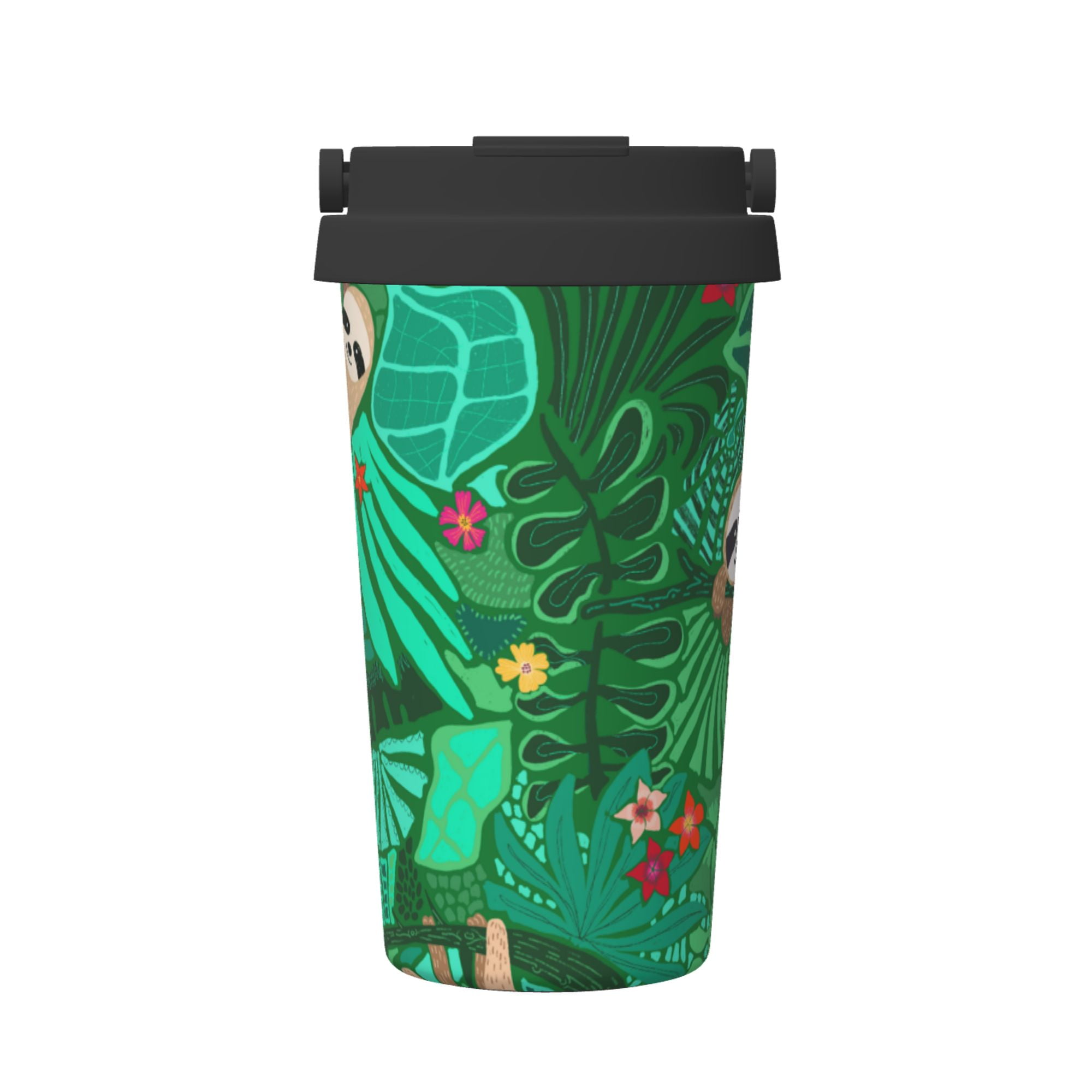 Insulated Coffee Mug With Lid Cute Sloths Hanging On Jungle Trees ...