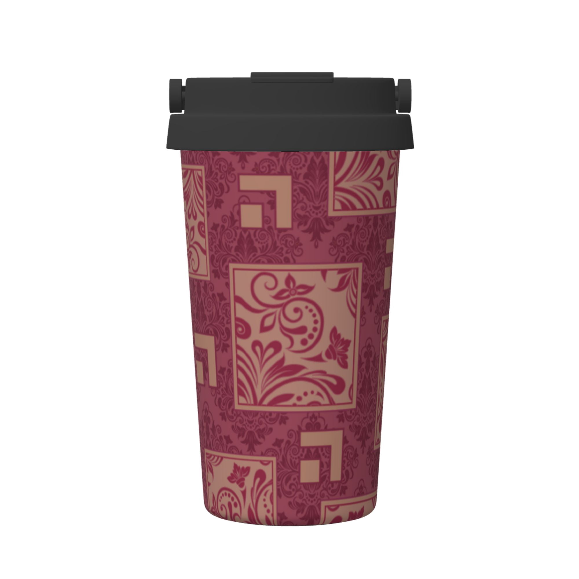 Insulated Coffee Mug With Lid Dark Red Square Pattern Background ...