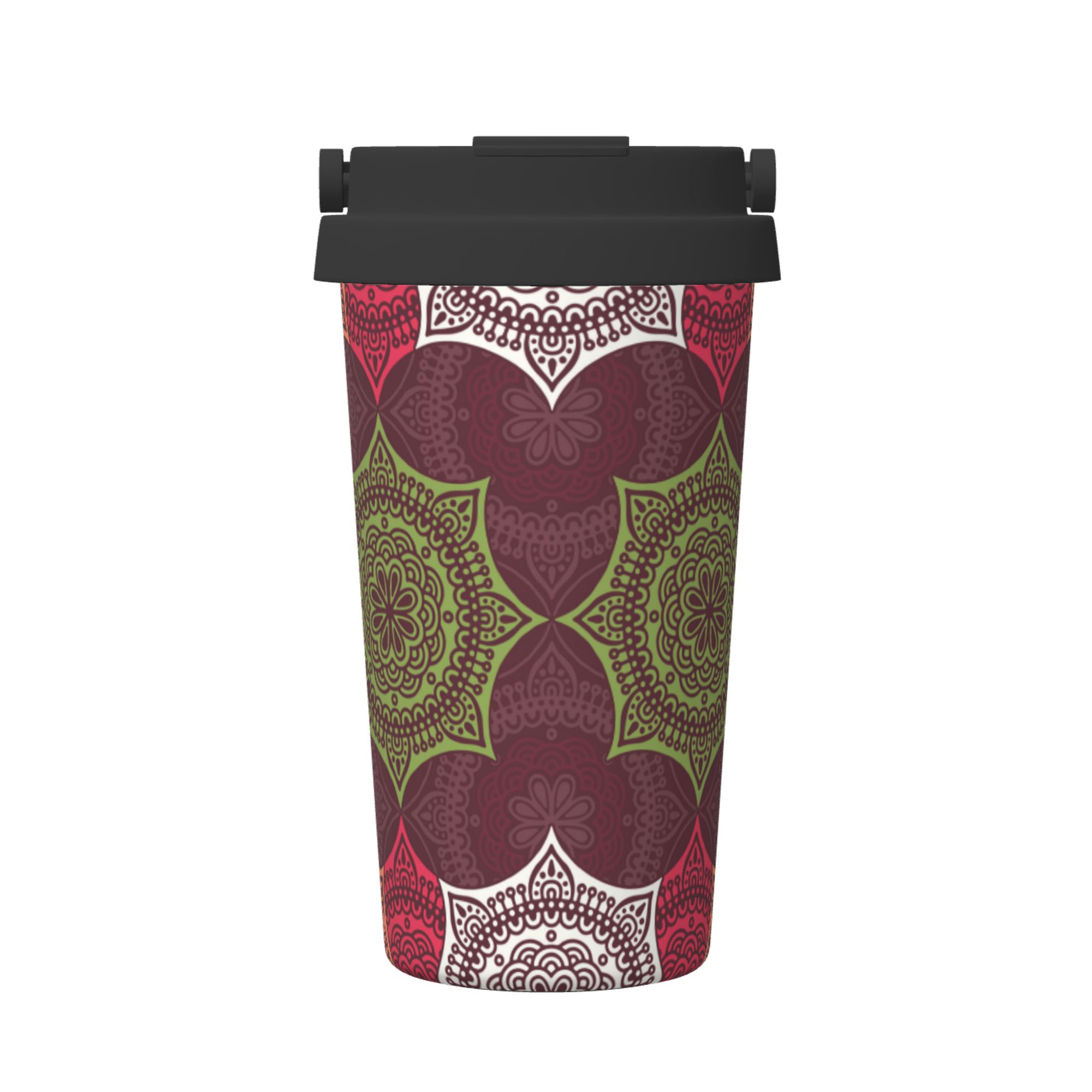 Insulated Coffee Mug With Lid Ethnic Floral Seamless Pattern Insulated ...