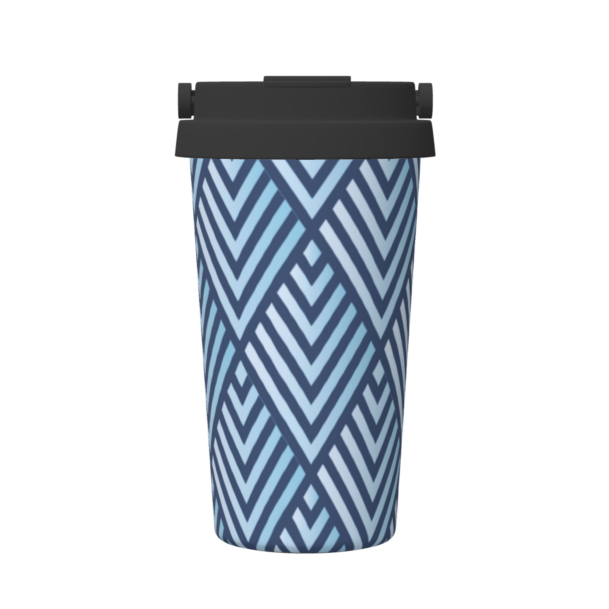 Insulated Coffee Mug With Lid Light Blue Geometric Square Continuous ...