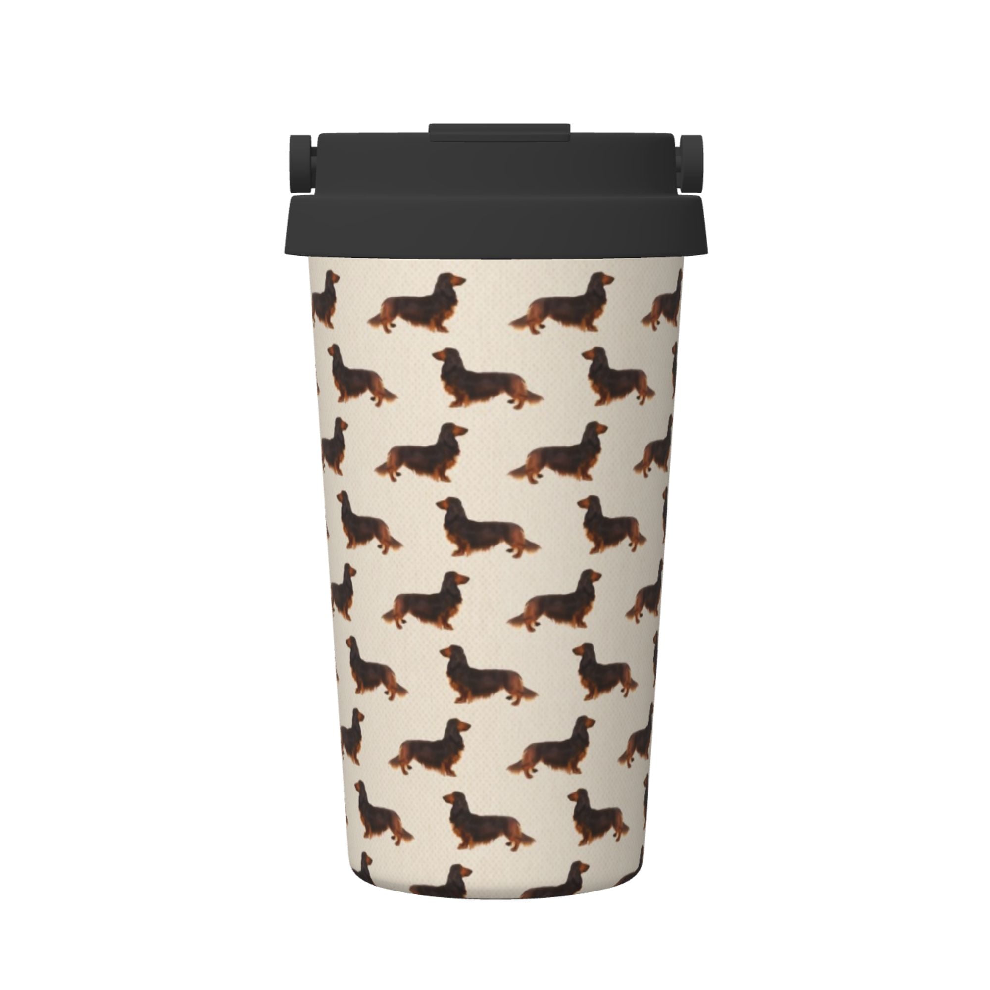 Insulated Coffee Mug With Lid Long Hair Dachshund Cream Pattern Sausage ...