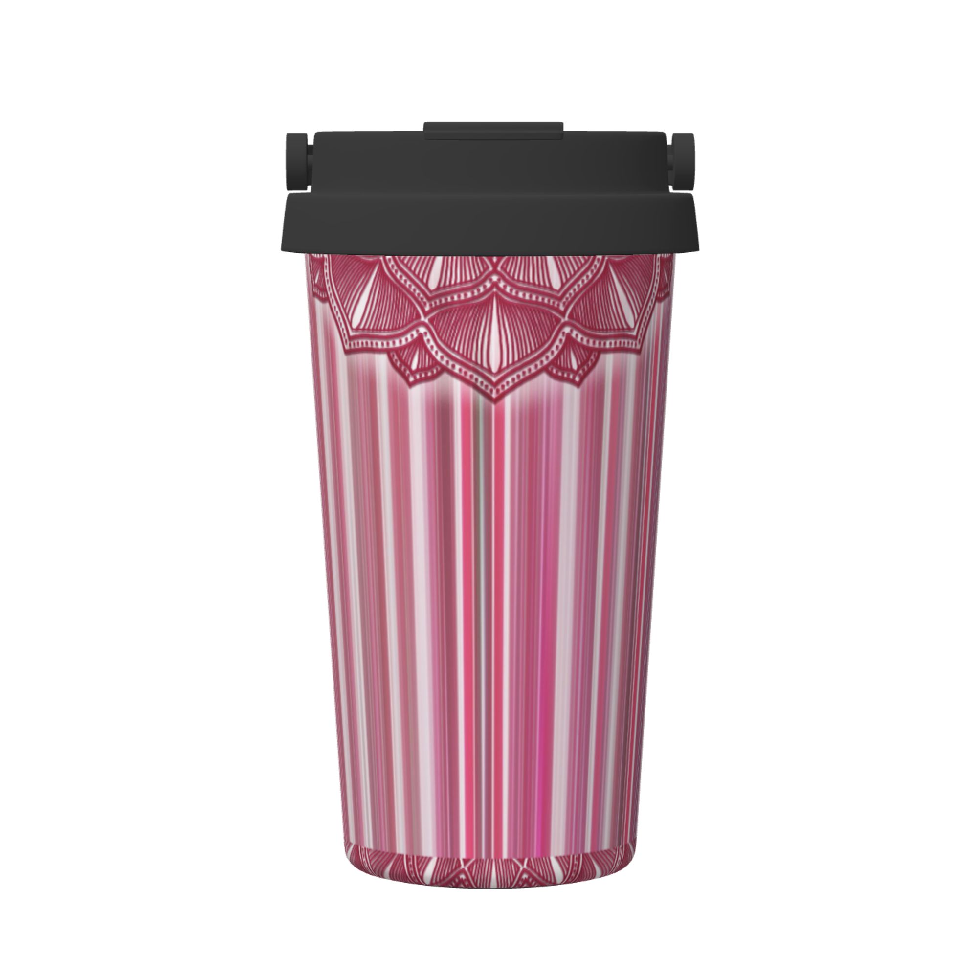 Insulated Coffee Mug With Lid Mandala Vintage Scrapbook Pink Insulated ...