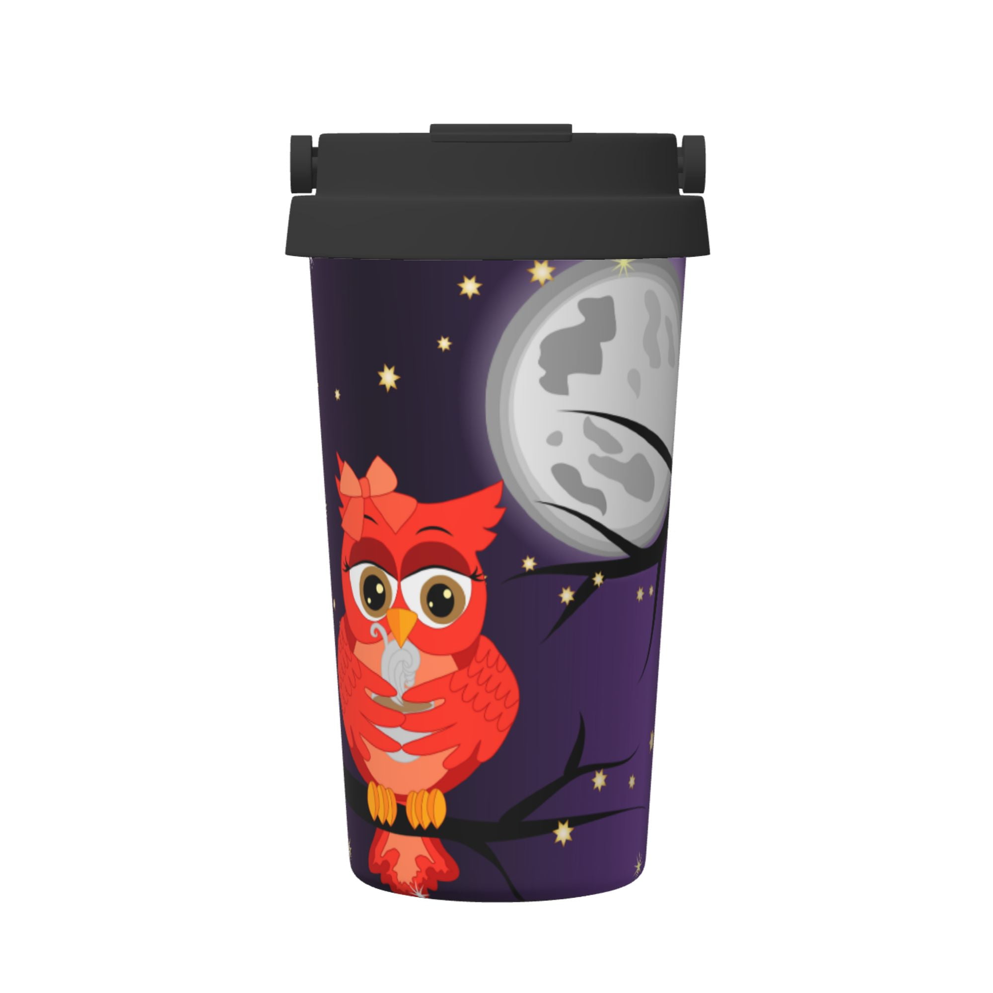 Insulated Coffee Mug With Lid Owls And Clouds Vector Illustration ...