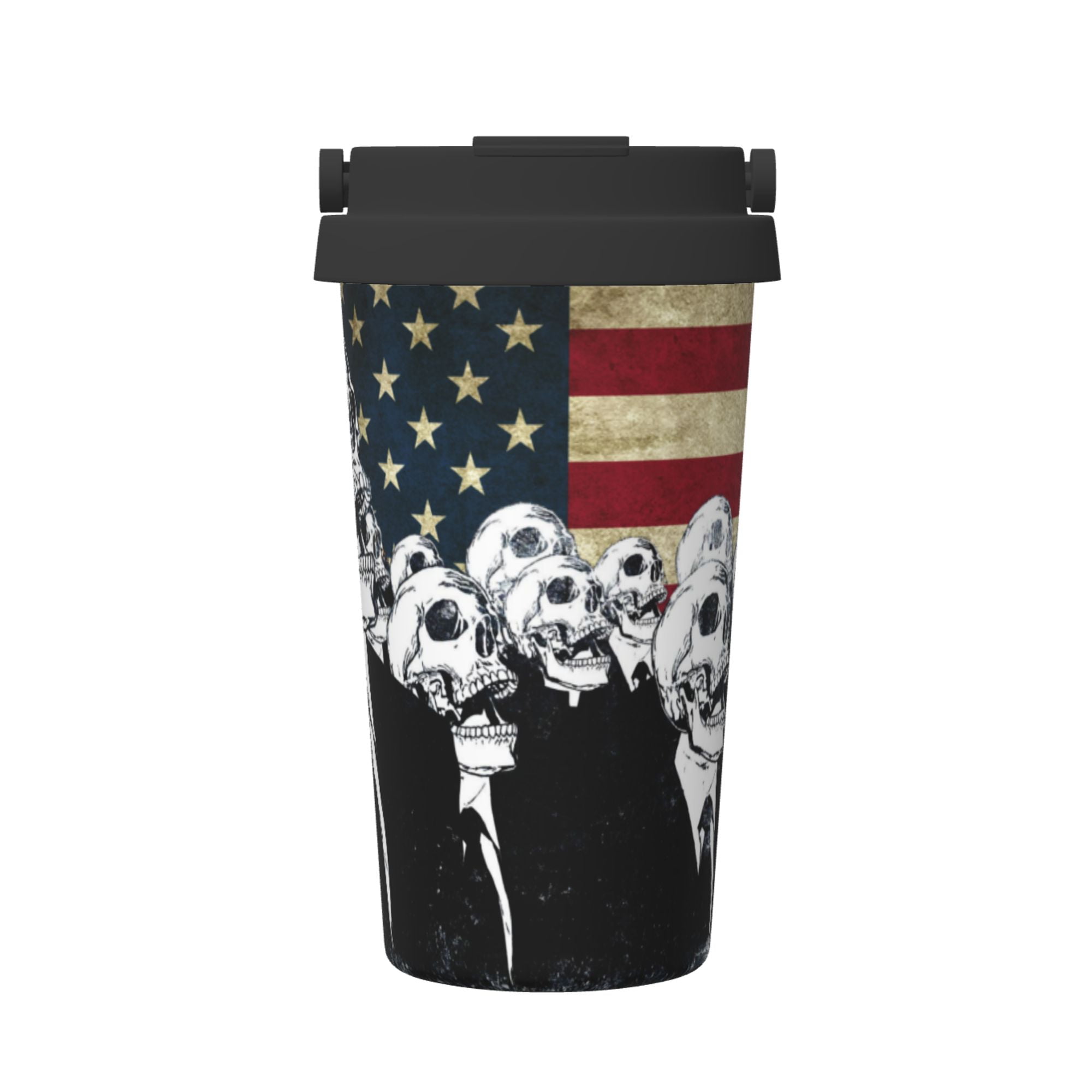 Insulated Coffee Mug With Lid Skeleton Skull On Usa Flag Insulated ...