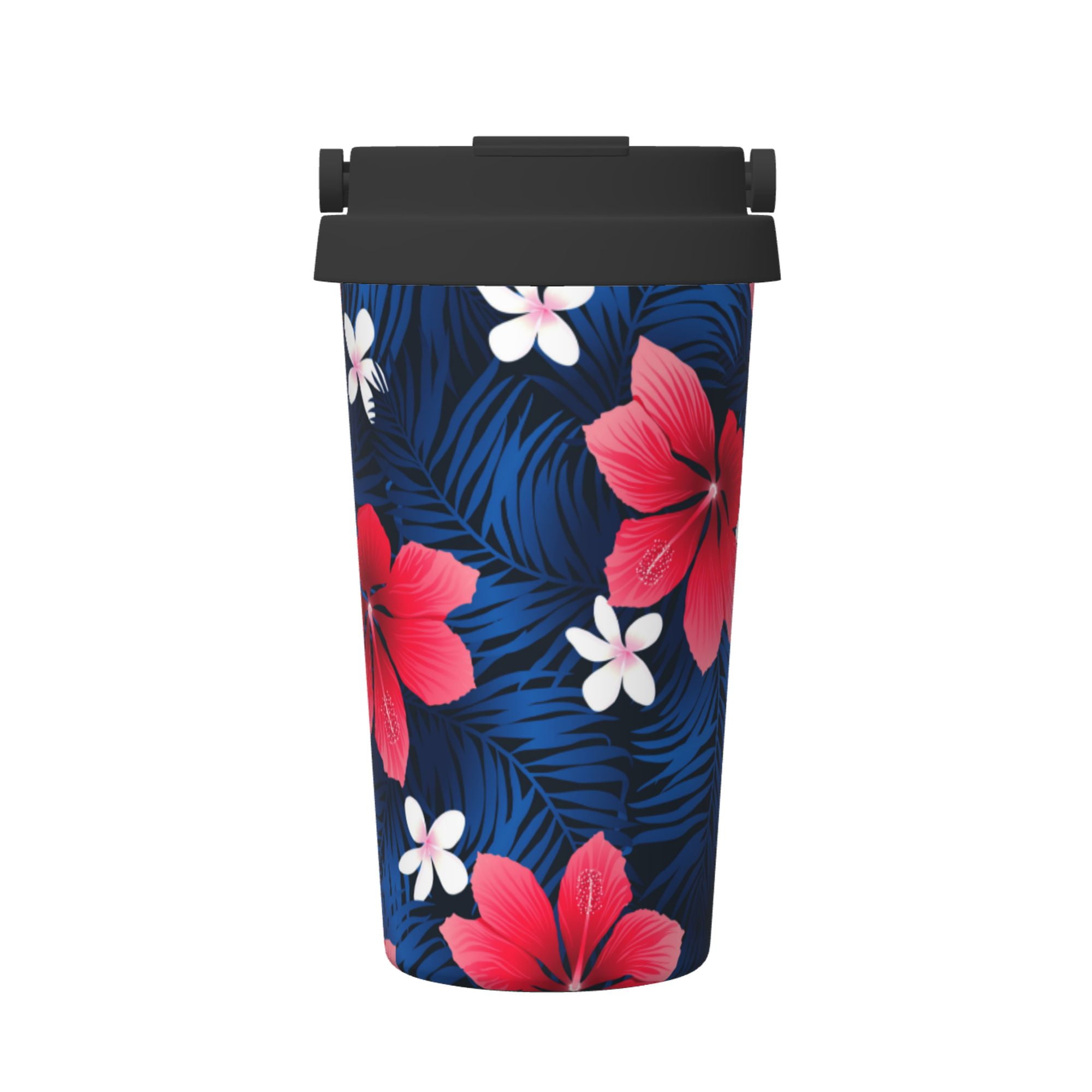Insulated Coffee Mug With Lid Tropical Red Hibiscus Flowers In A ...