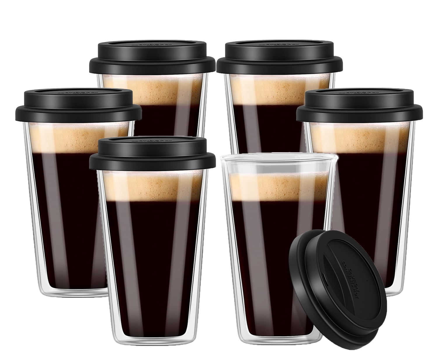 Insulated Coffee Mugs With Silicone Lids, Double Walled Glass For Hot ...