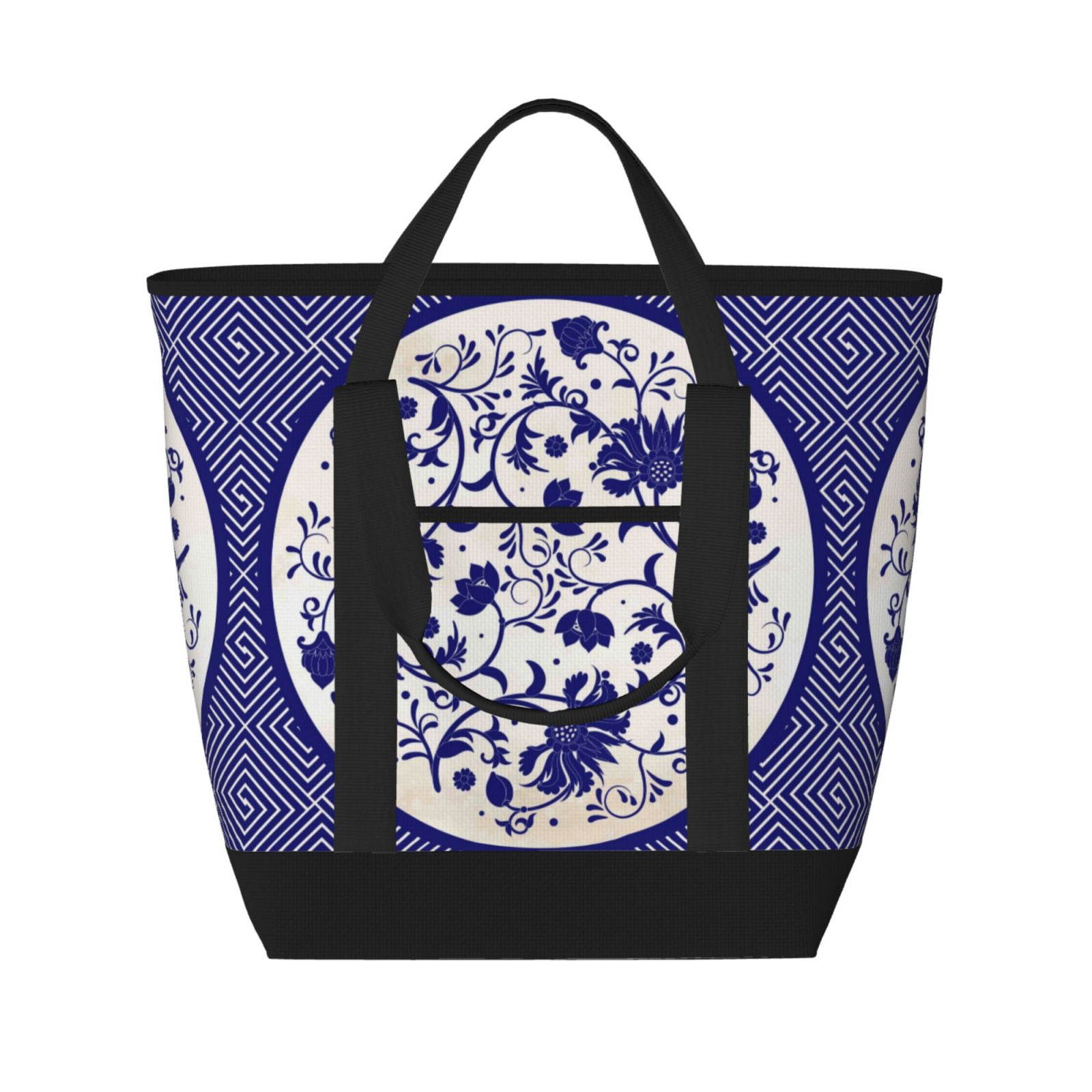 Insulated Cooler Bag - Blue And White Porcelain Large Freezer Cooler ...