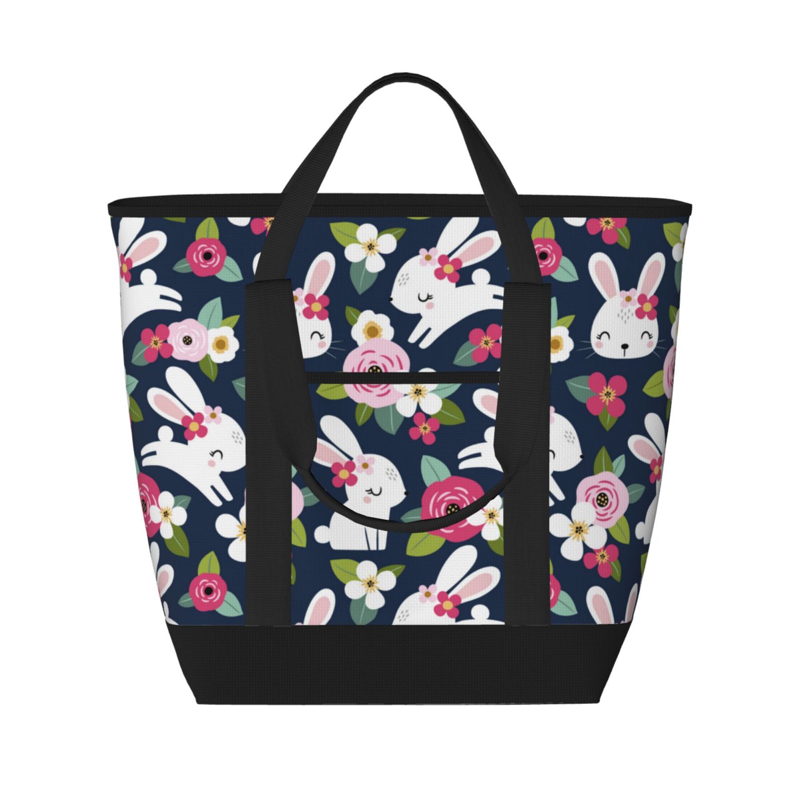 Insulated Cooler Bag - Bohemian Smile Cute Rabbit Flower Large Freezer ...