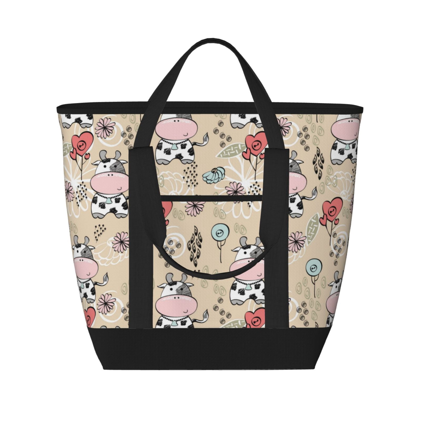 Insulated Cooler Bag - Cartoon Cute Cow Love Large Freezer Cooler Tote ...