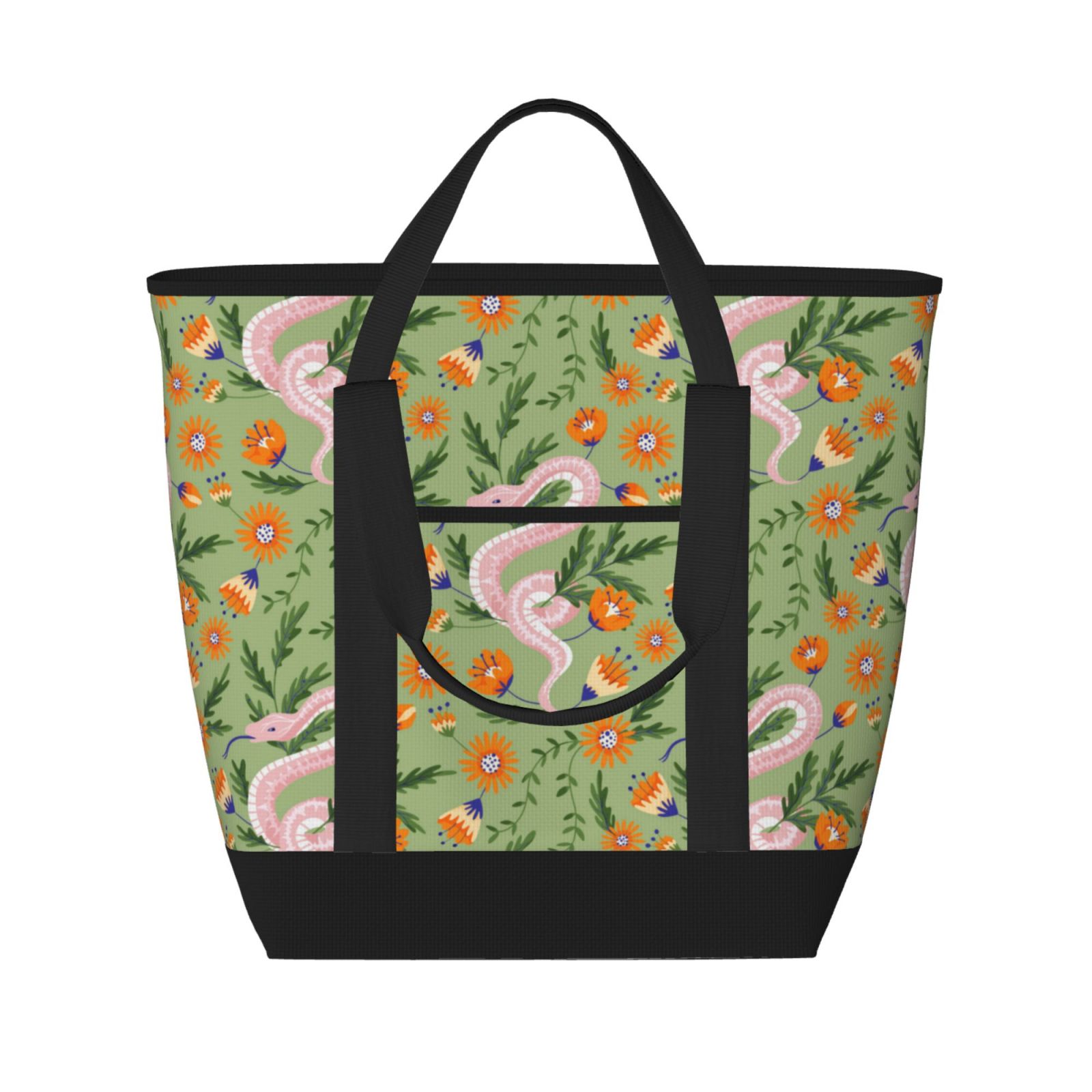 Insulated Cooler Bag - Cartoon Pink Cute Snake Flower Large Freezer ...