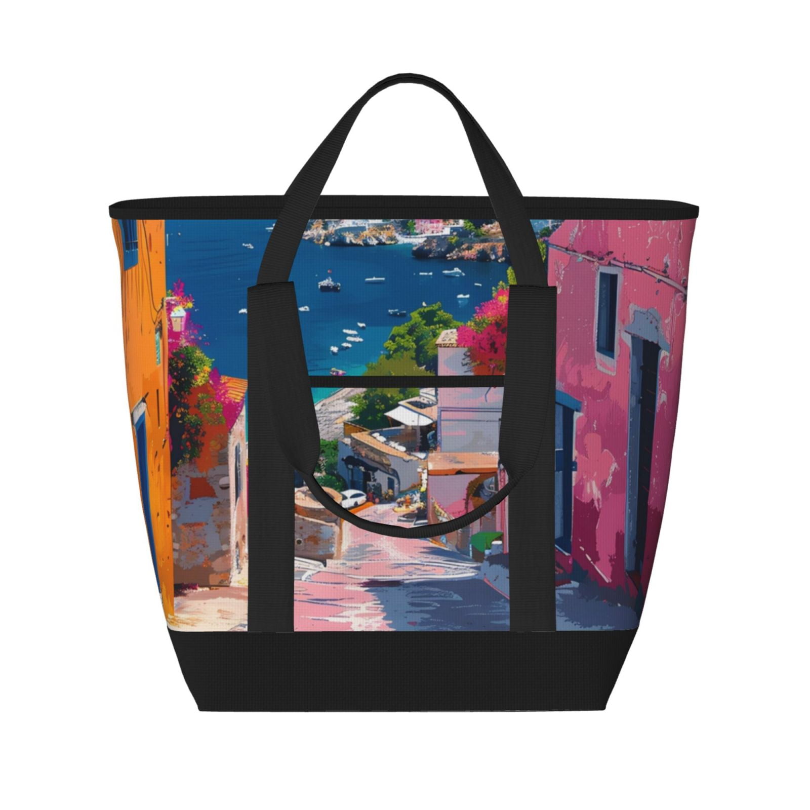 Insulated Cooler Bag - Colorful Mediterranean Village Large Freezer ...