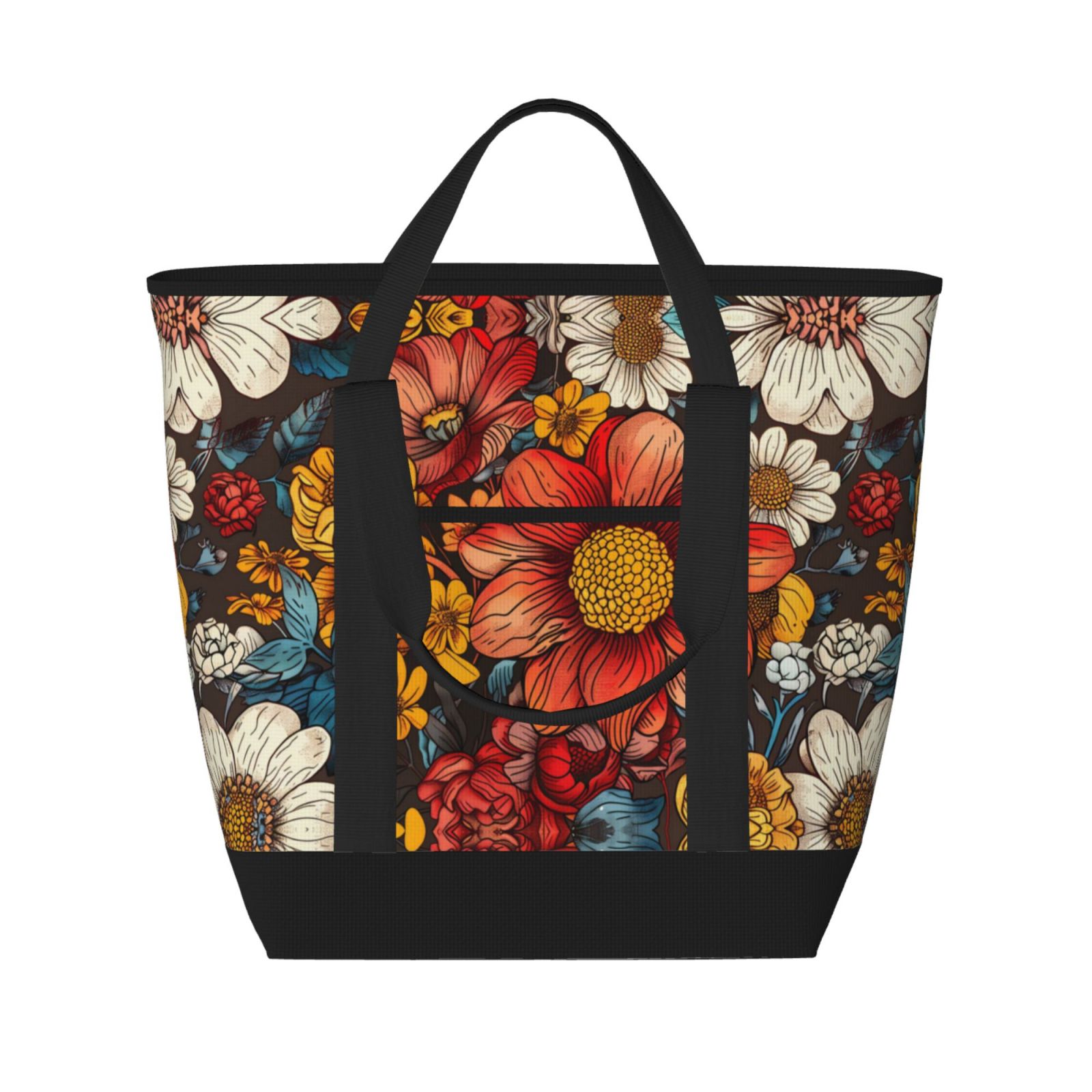 Insulated Cooler Bag, Colorful Vintage Floral Pattern Large Freezer ...