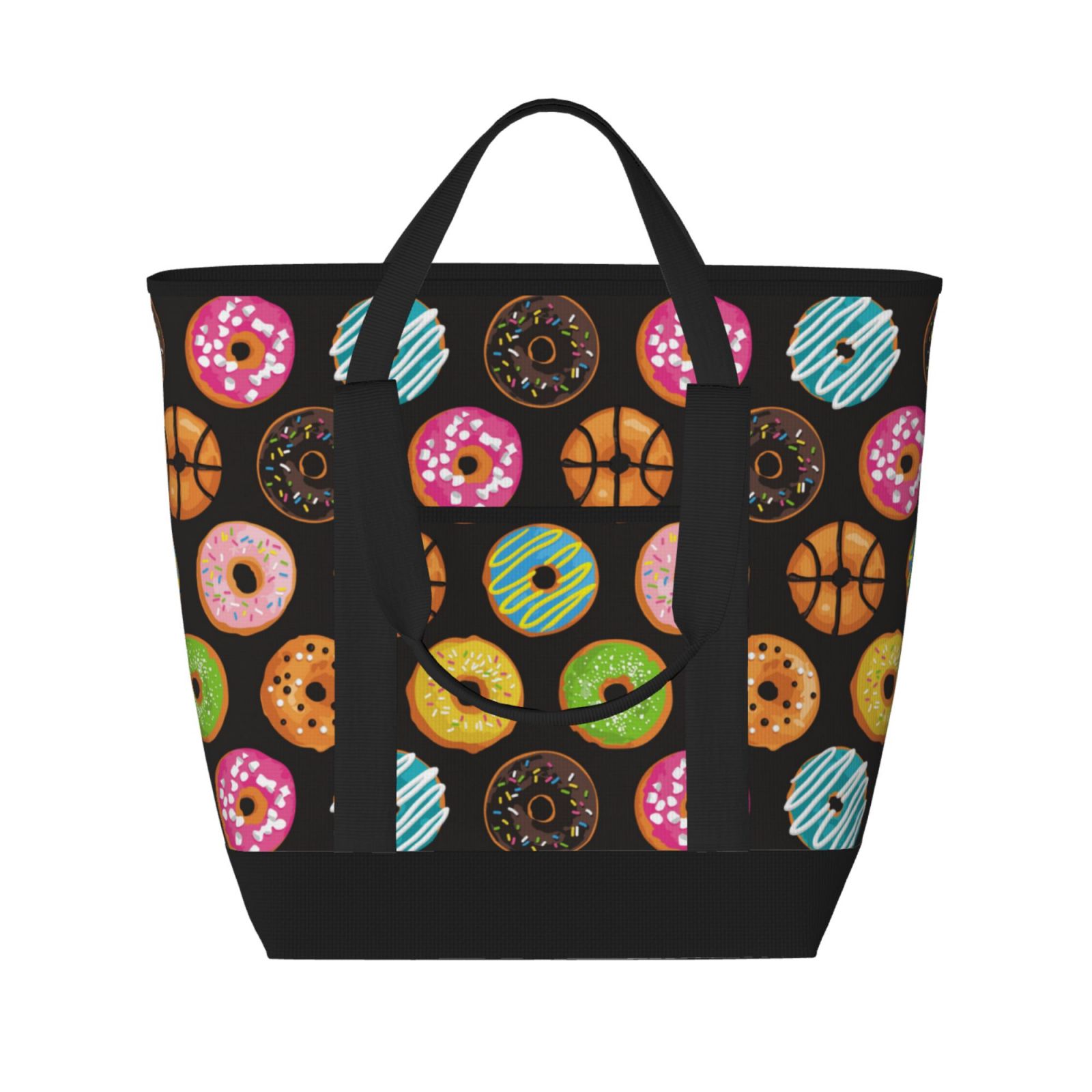 Insulated Cooler Bag - Colourful Donut Print Large Freezer Cooler Tote ...