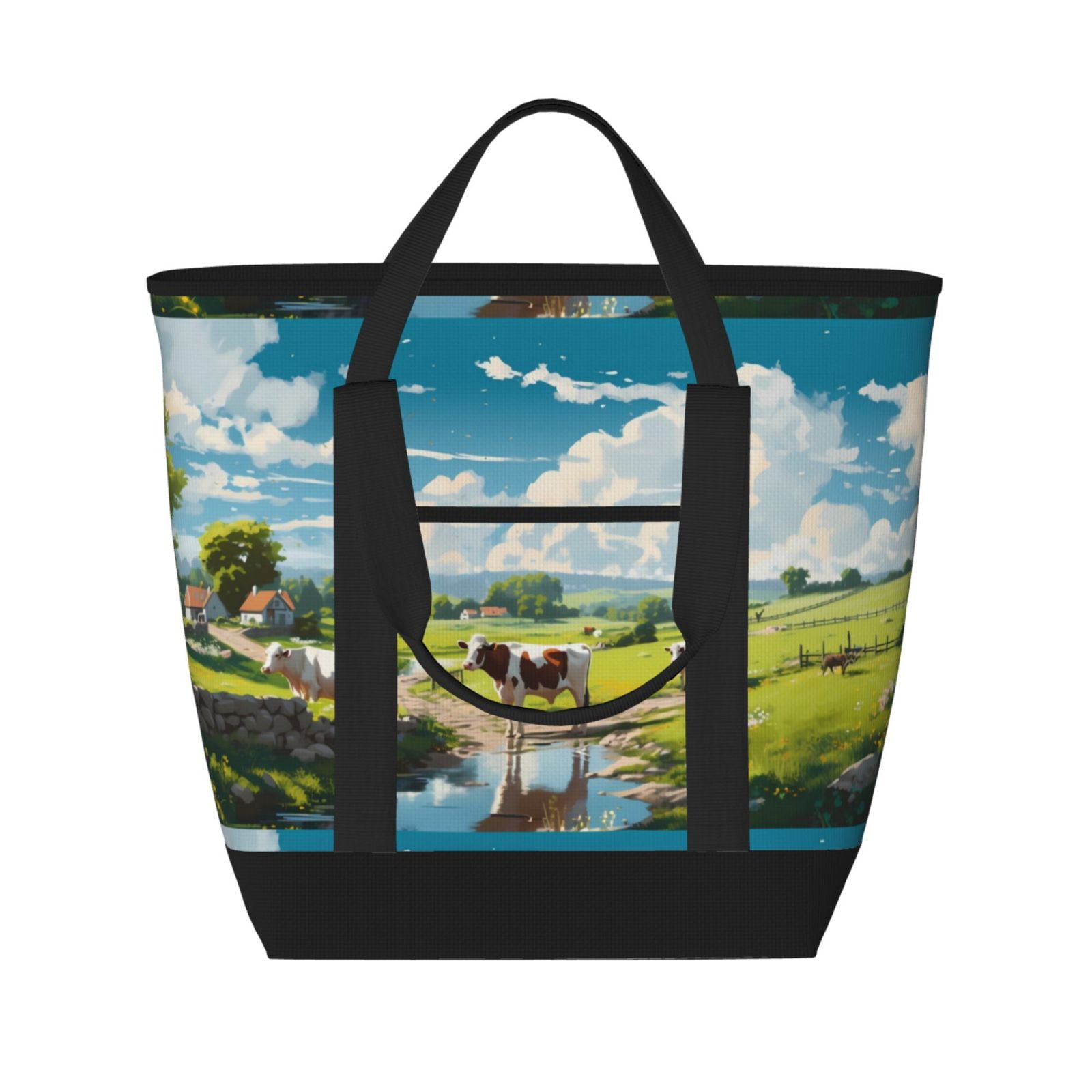 Insulated Cooler Bag - Countryside Farm Cow Large Freezer Cooler Tote ...
