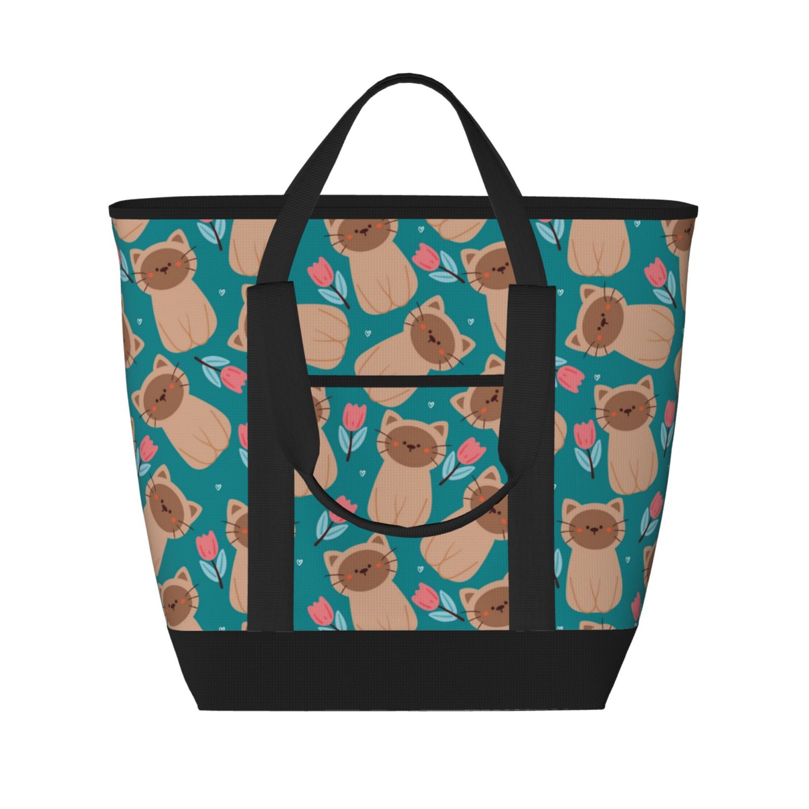 Insulated Cooler Bag - Cute Cartoon Tulip Cat Large Freezer Cooler Tote ...