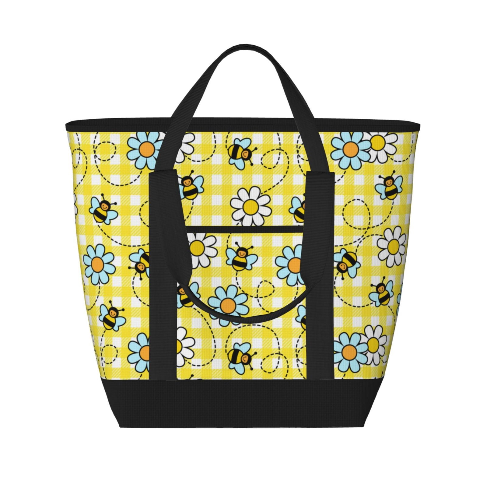 Insulated Cooler Bag - Cute bees daisies yellow checkered Large Freezer ...