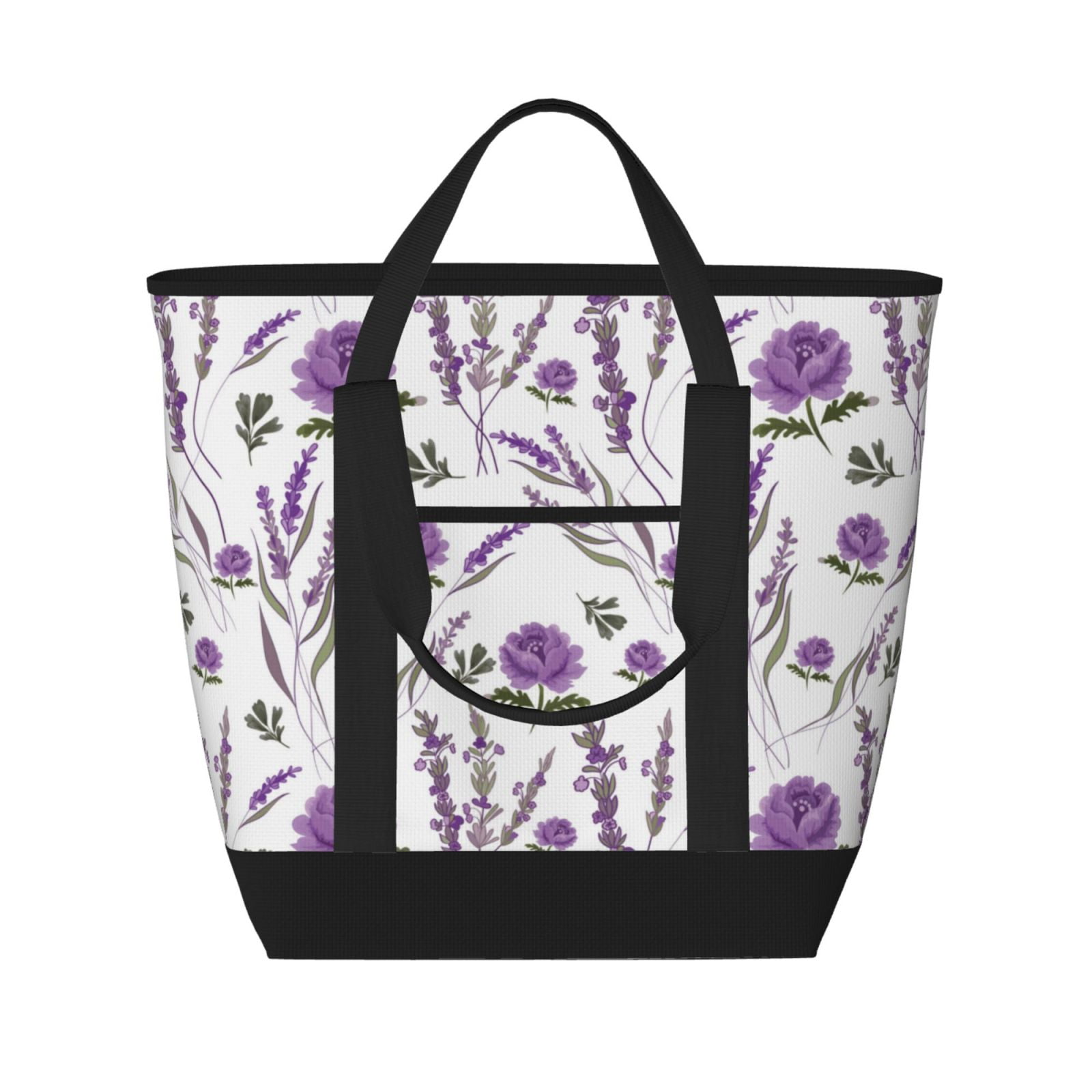Insulated Cooler Bag Lavender Flowers Fujiman Large Cooler Tote Bags, Insulated Grocery Shopping ...
