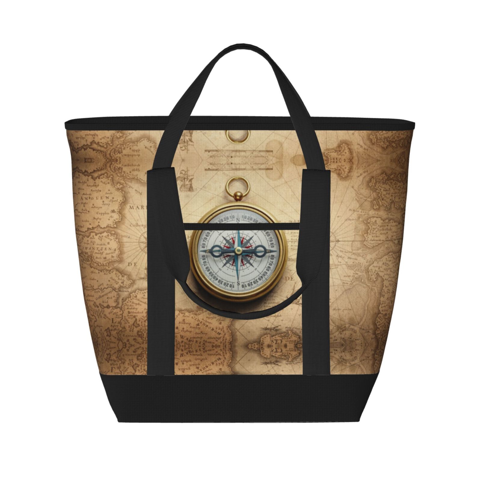 Insulated Cooler Bag - Magnetic Old Compass On World Map Large Freezer ...
