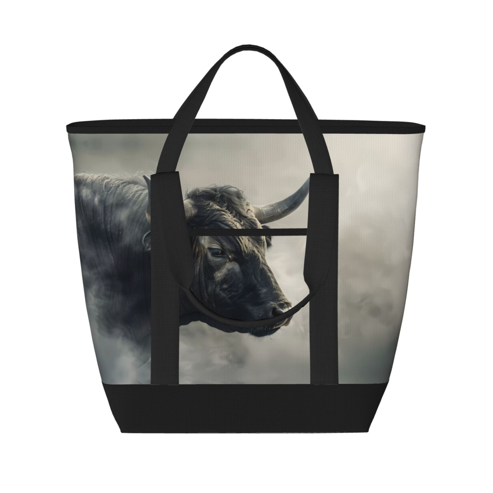 Insulated Cooler Bag - Mystical Bull in Fog Large Freezer Cooler Tote ...