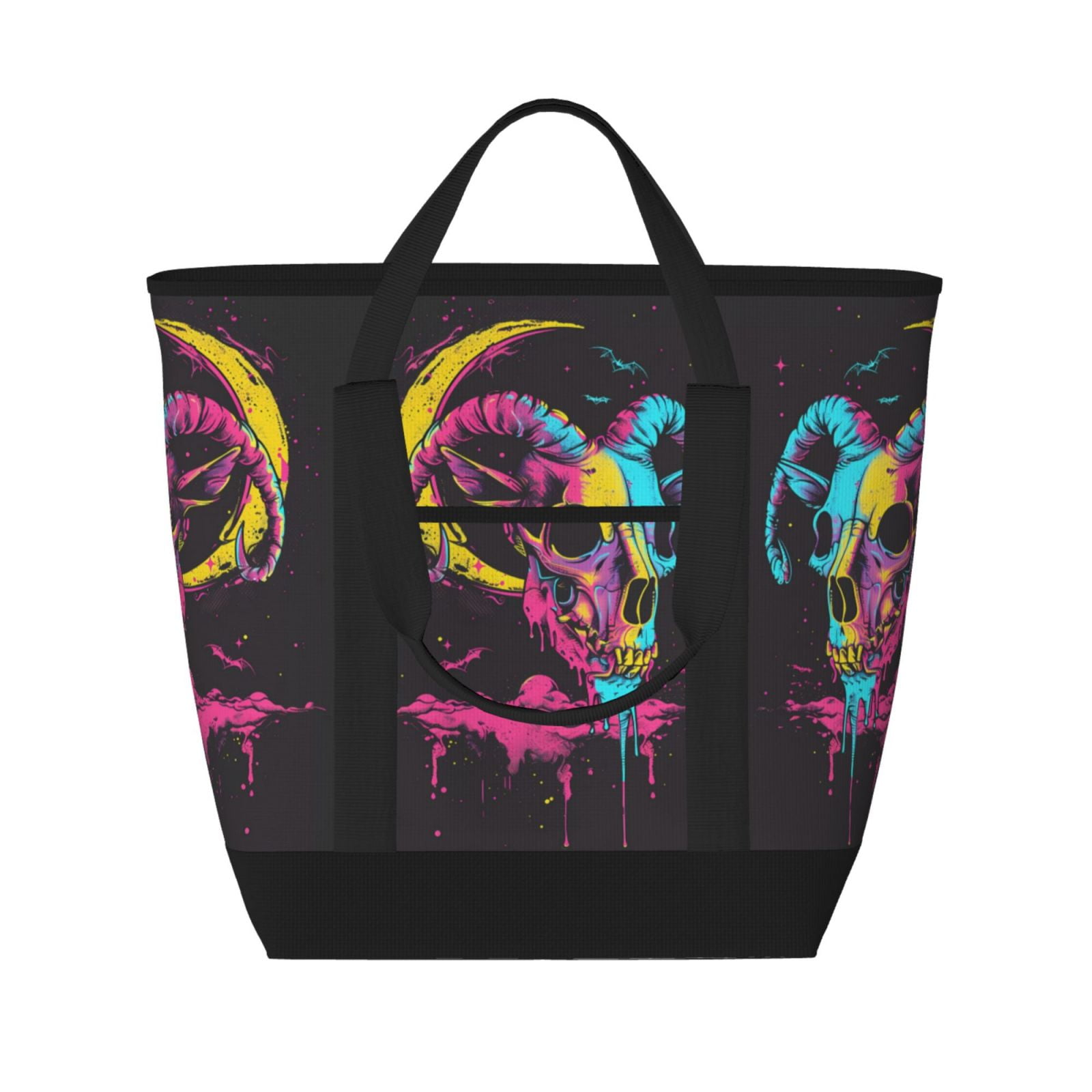 Insulated Cooler Bag - Neon Gothic Skull Moon Large Freezer Cooler Tote ...