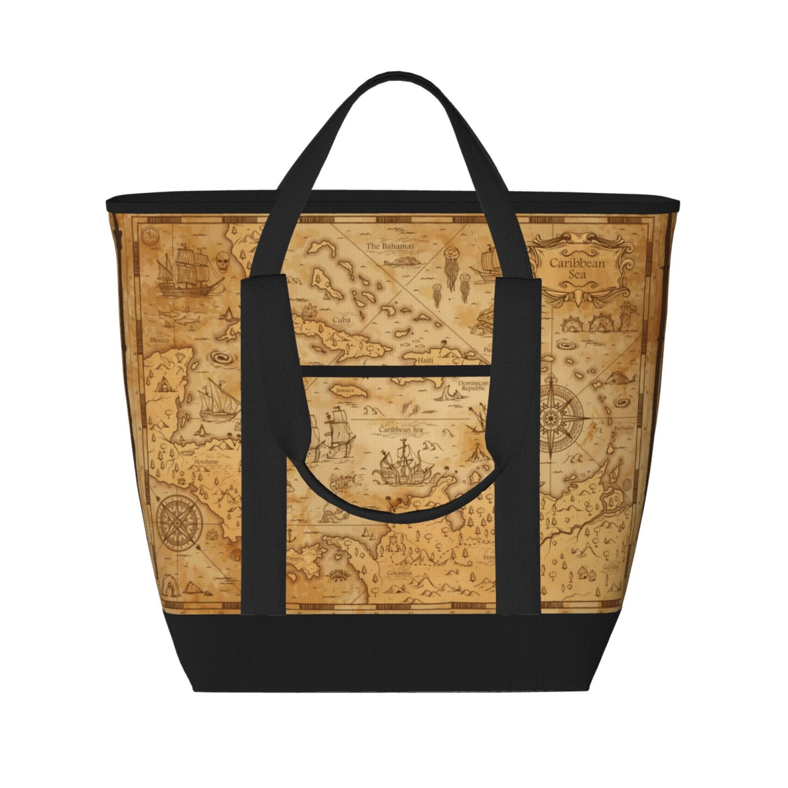 Insulated Cooler Bag - Old Vintage Map Of Sea Large Freezer Cooler Tote ...