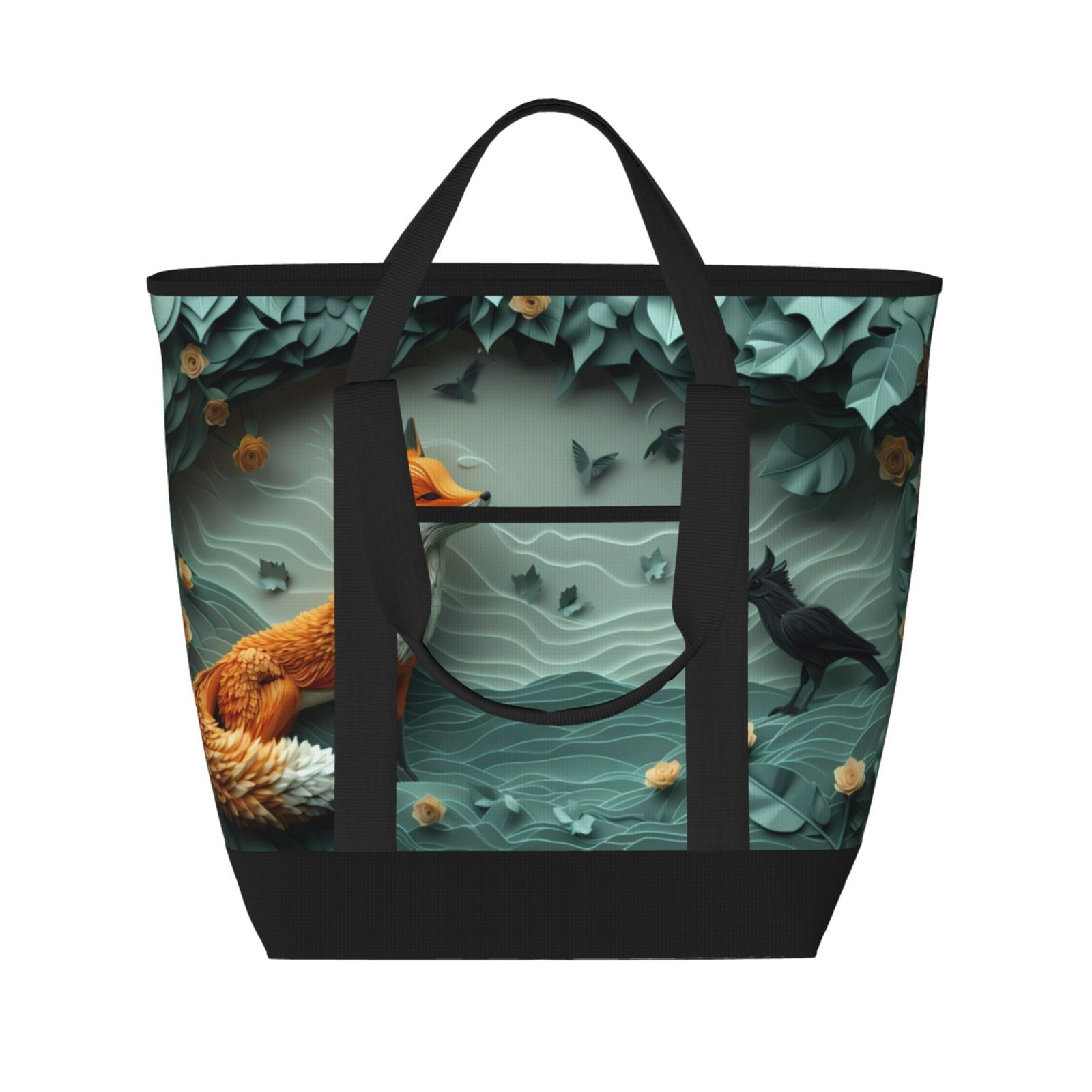 Insulated Cooler Bag - Paper Fox Crow Fantasy Large Freezer Cooler Tote ...