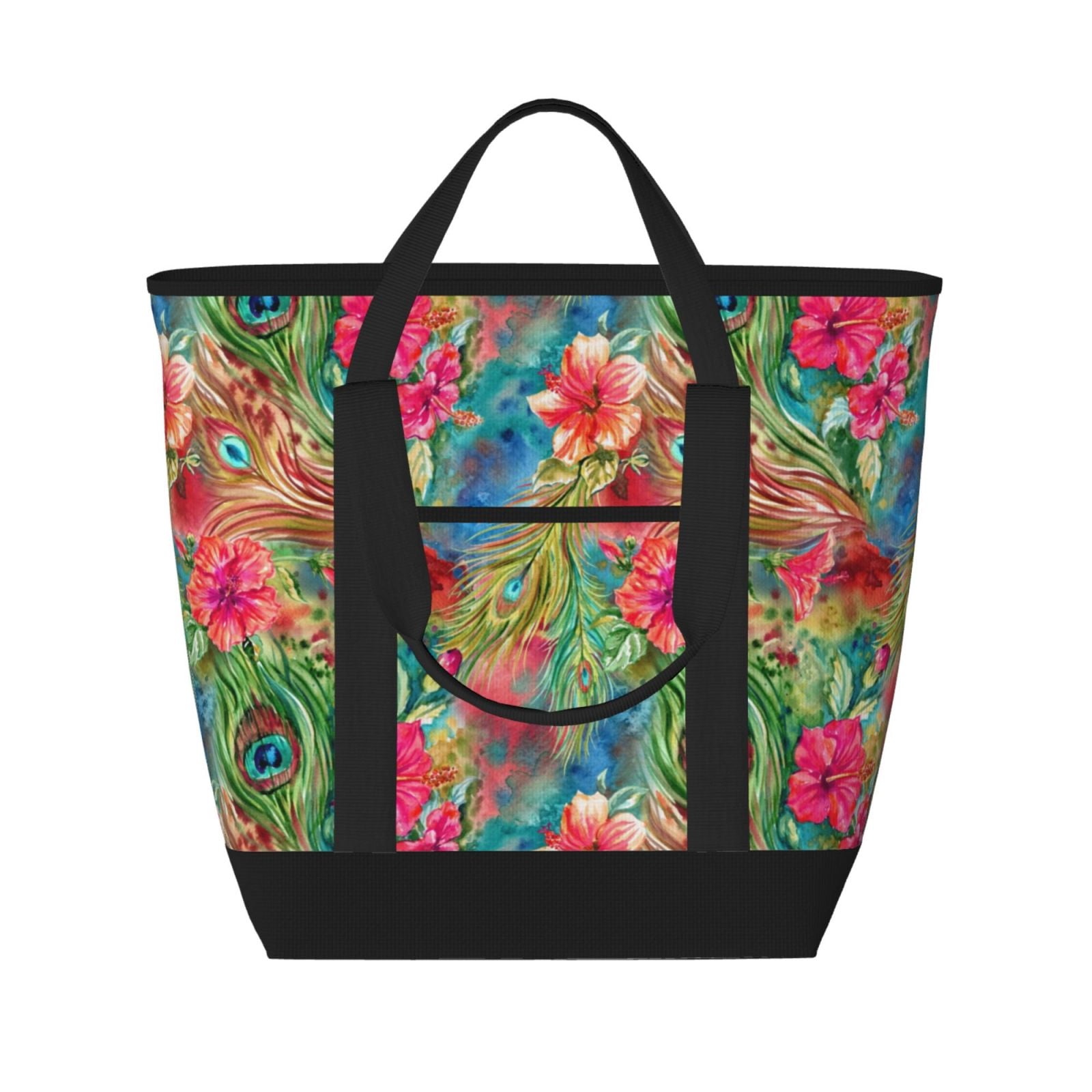 Insulated Cooler Bag - Peacock Feathers And Flowers Large Freezer ...
