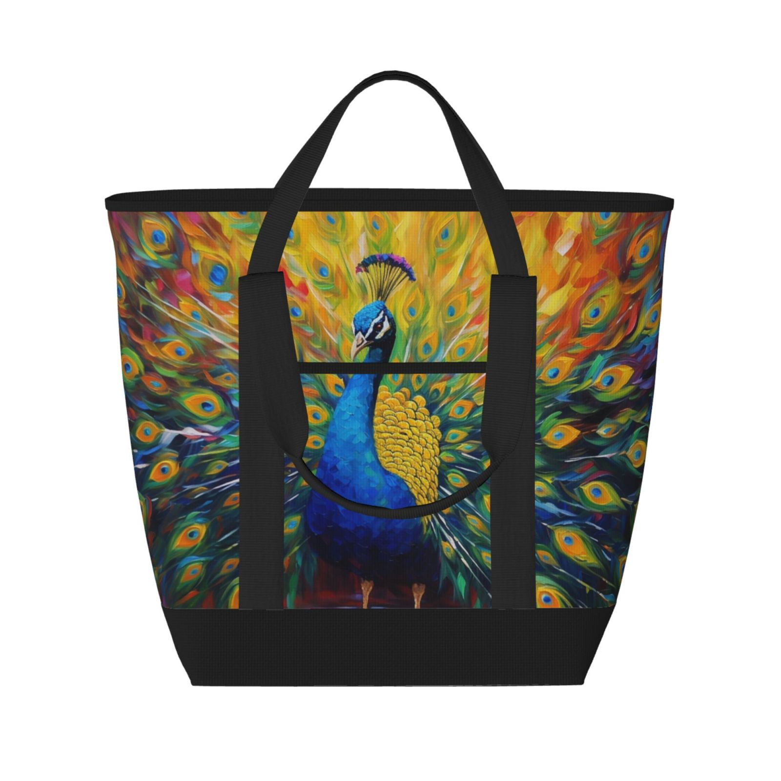 Insulated Cooler Bag - Peacocks Large Freezer Cooler Tote Bags ...