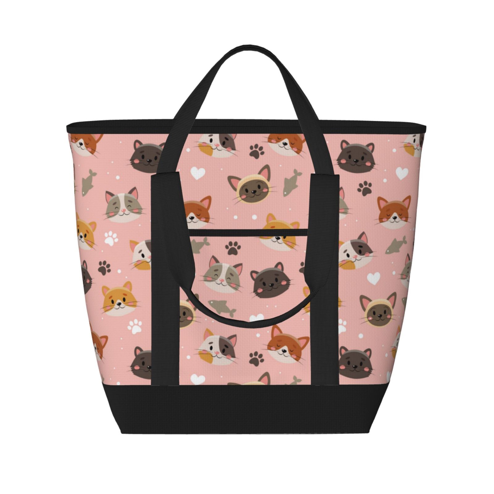 Insulated Cooler Bag, Pink Cute Cartoon Cat Heart Large Freezer Cooler ...