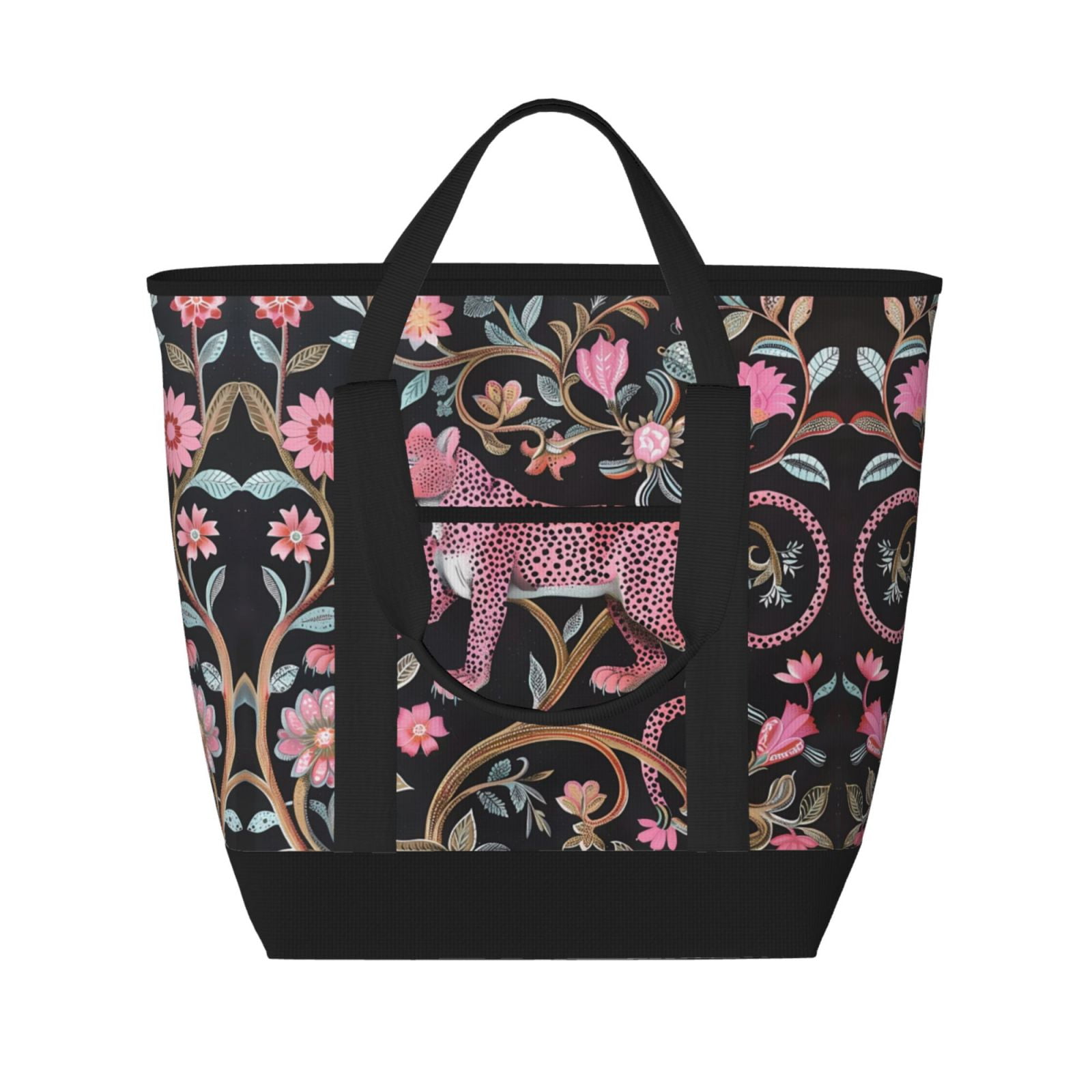 Insulated Cooler Bag, Pink Leopard Floral Large Freezer Cooler Tote ...