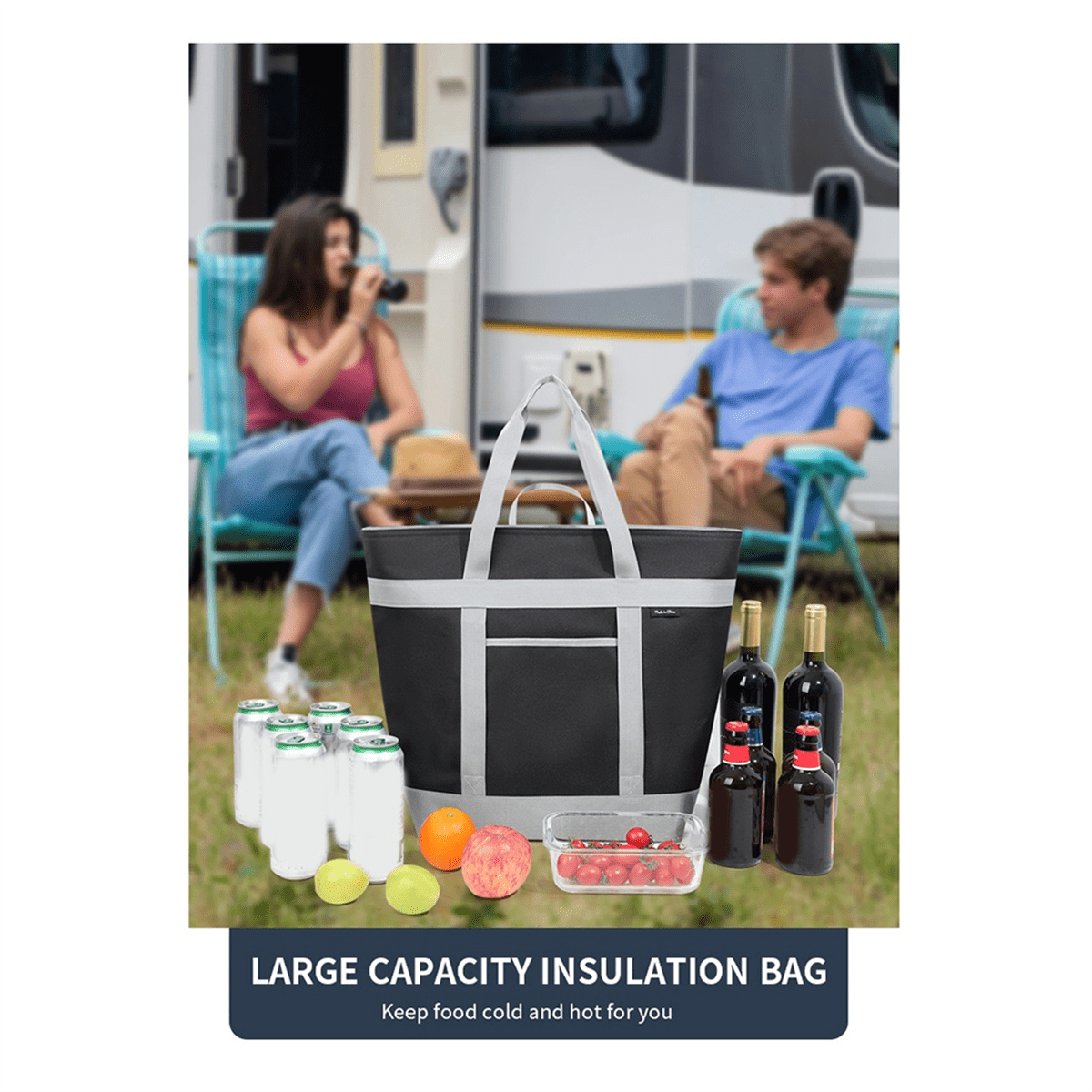 Insulated Cooler Bag, Reusable 40L Soft Bags, Leak Proof Portable ...