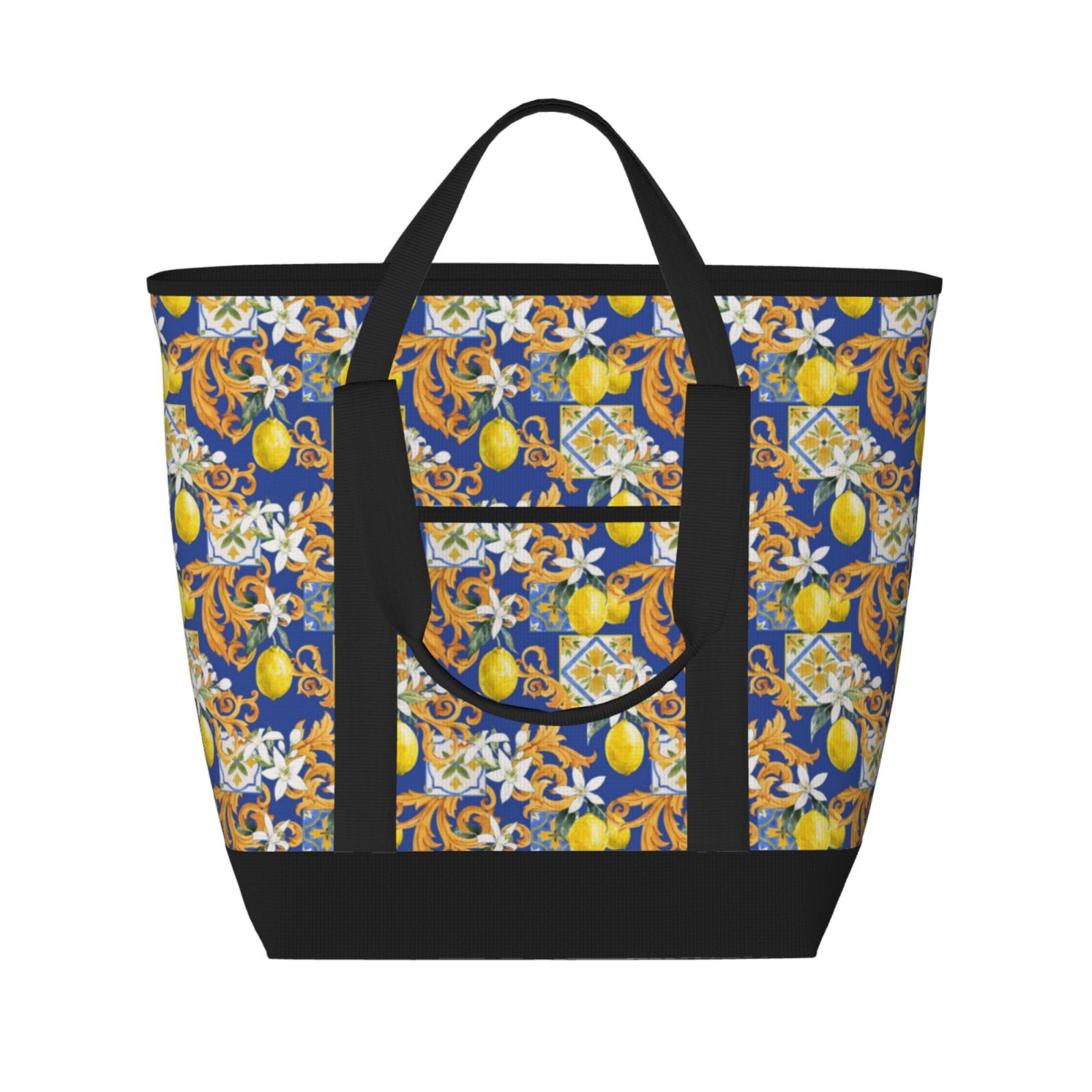 Insulated Cooler Bag - Sicilian style golden lemon navyblue Large ...