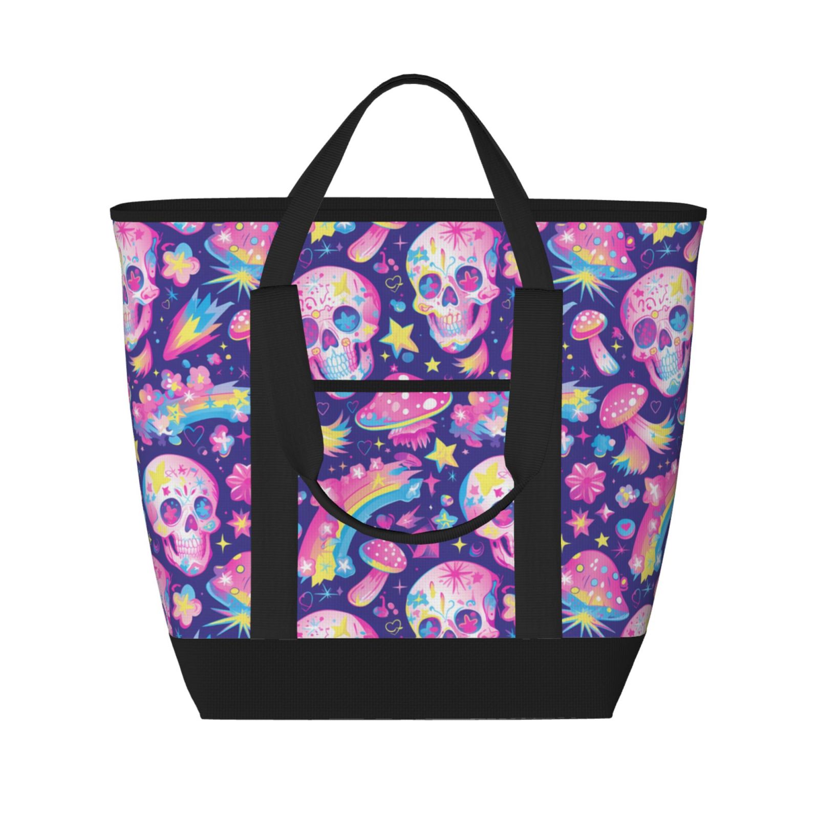 Insulated Cooler Bag, Skull rainbow mushroom colorful Large Freezer ...