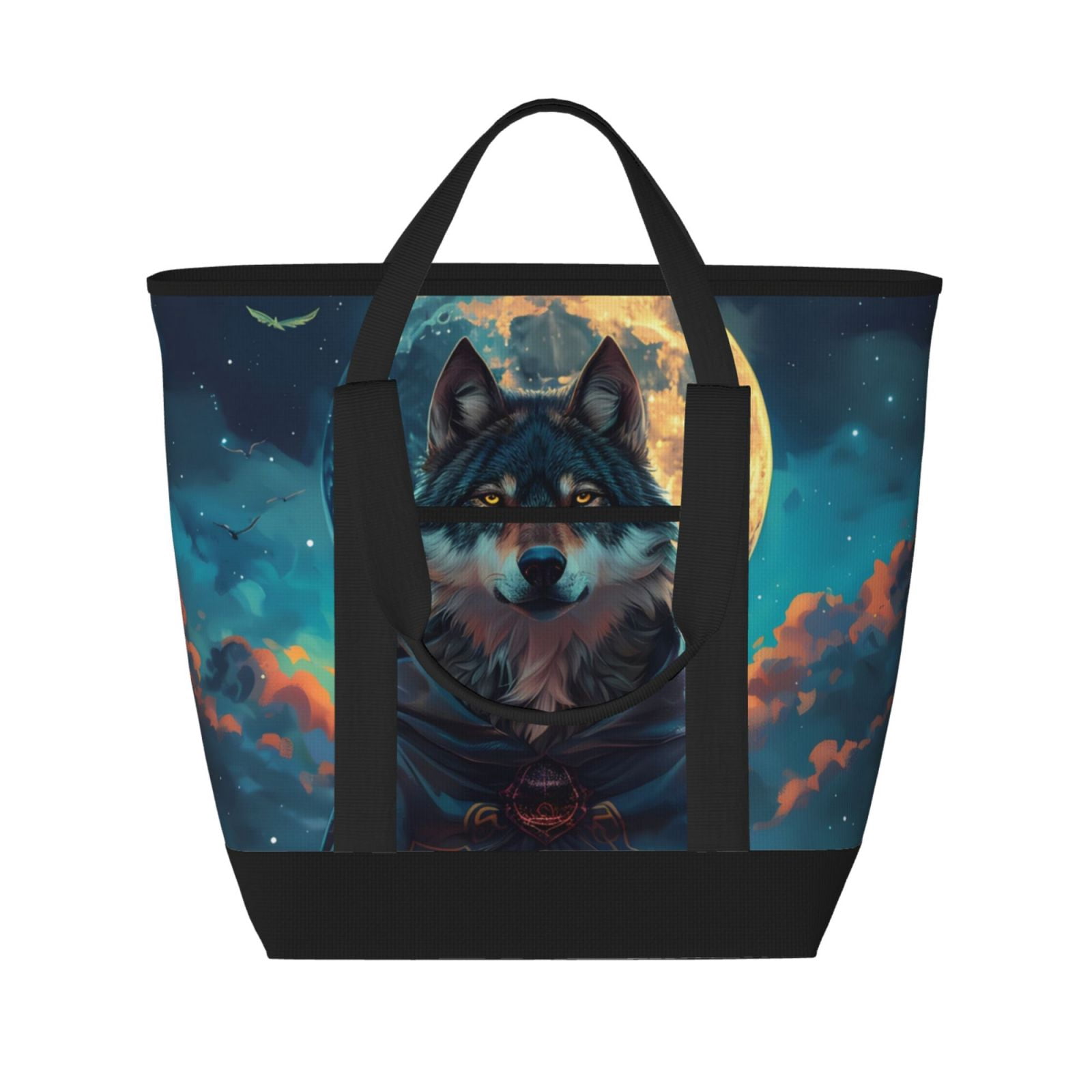 Insulated Cooler Bag - Starry Sky Moon Wolf Leader Large Freezer Cooler ...