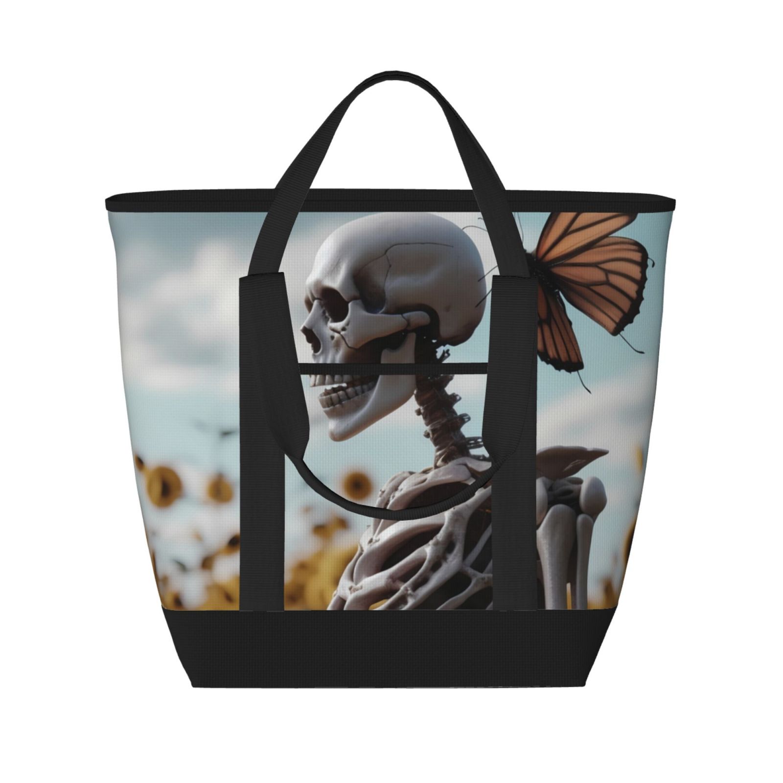 Insulated Cooler Bag - Sunflower Butterfly Skull Large Freezer Cooler ...