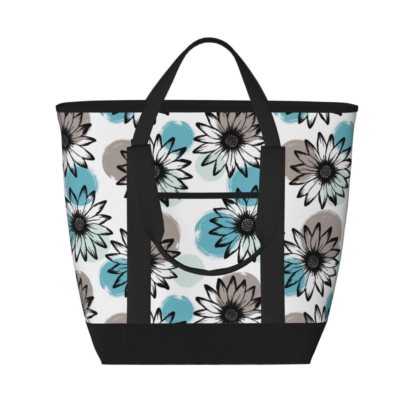 Insulated Cooler Bag - Sunflowers Blue Green Large Freezer Cooler Tote ...