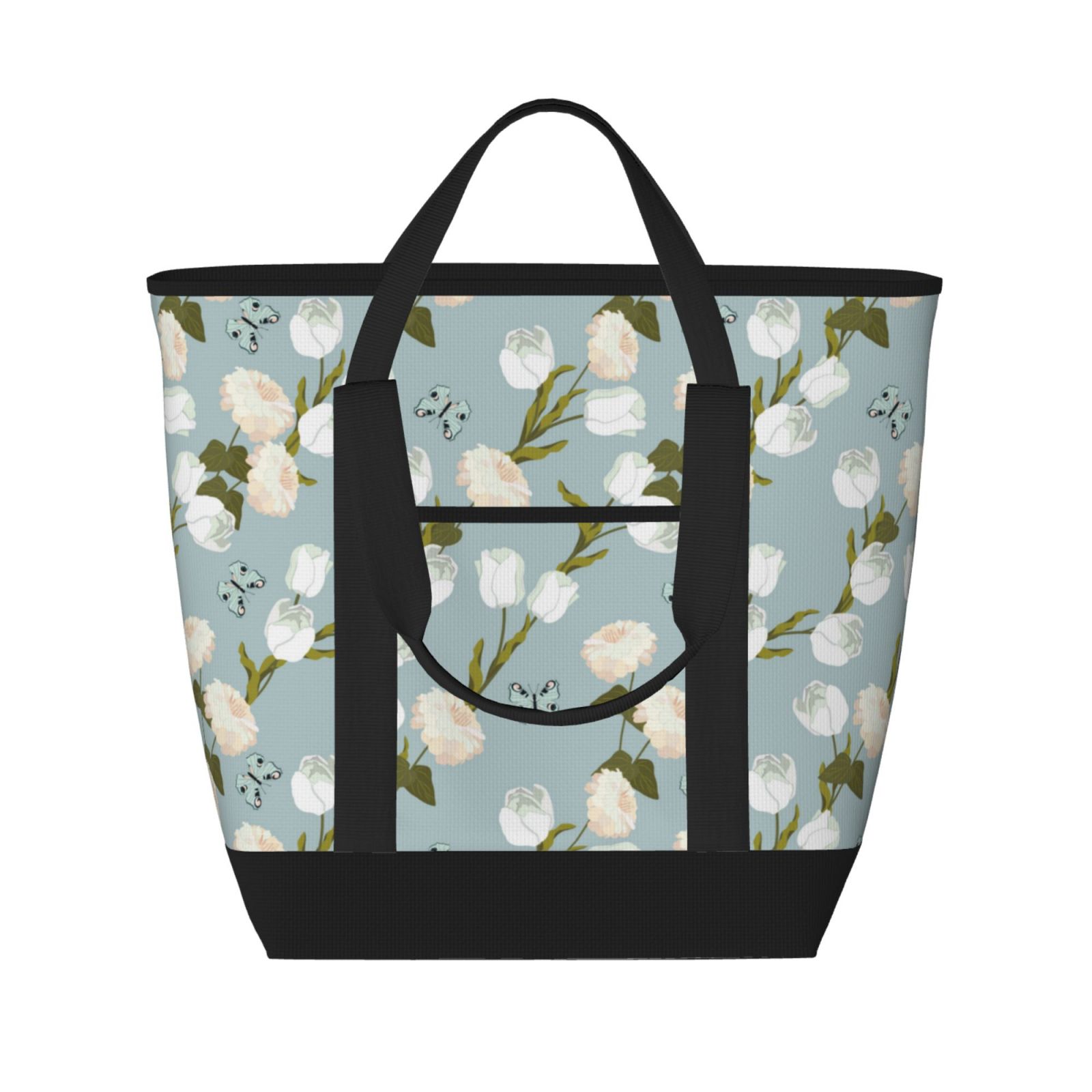 Insulated Cooler Bag - Tulips Flowers Blue Large Freezer Cooler Tote ...