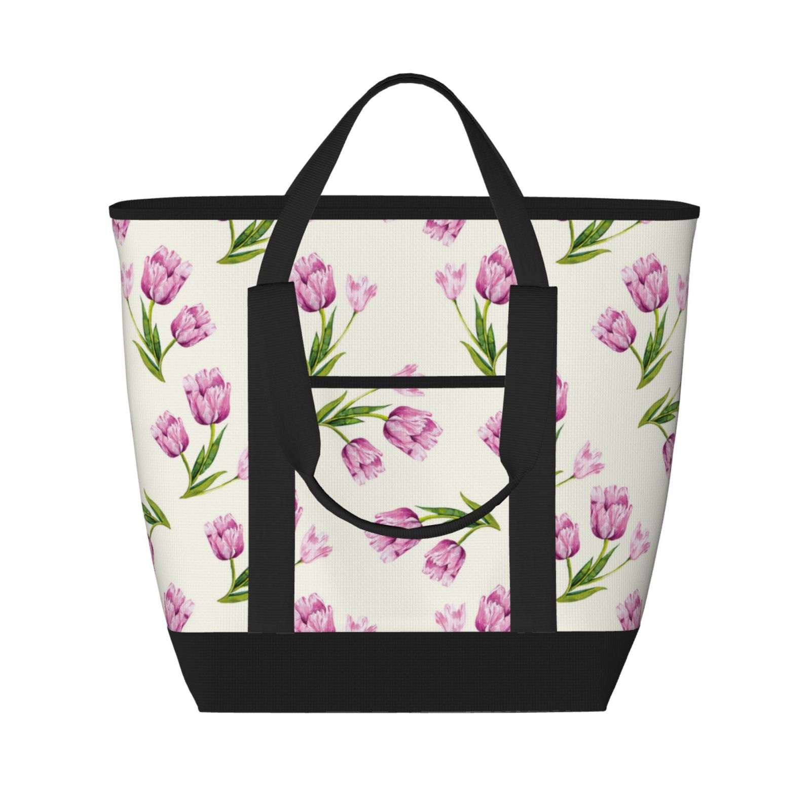 Insulated Cooler Bag - Tulips Flowers Green Leaves Large Freezer Cooler ...