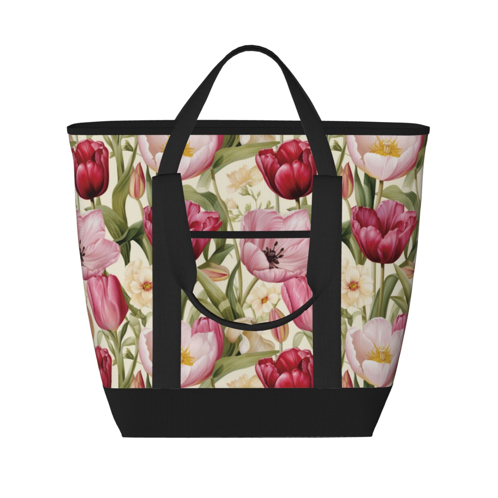 Insulated Cooler Bag - Tulips Flowers Light Pink Large Freezer Cooler ...