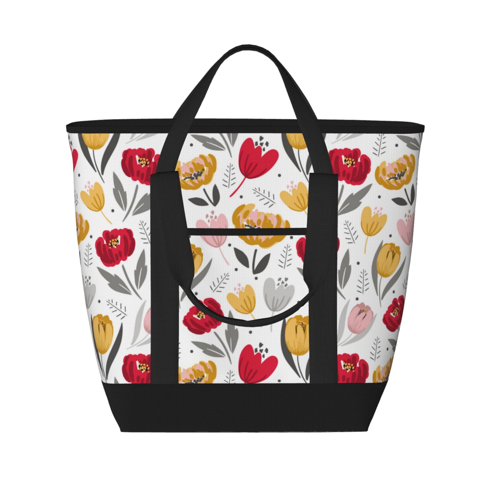 Insulated Cooler Bag - Tulips Flowers Red Yellow Large Freezer Cooler ...