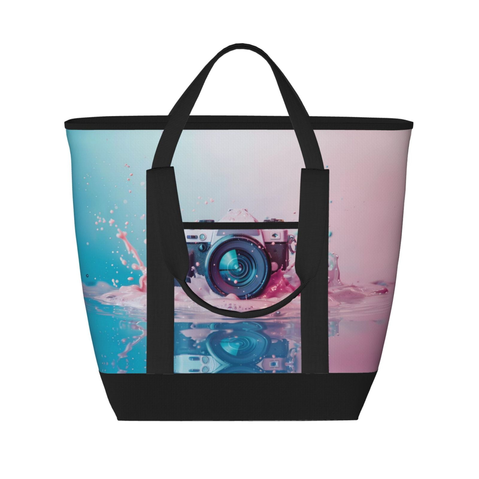 Insulated Cooler Bag - Vintage Camera Splash Art Large Freezer Cooler Tote Bags Insulated for ...