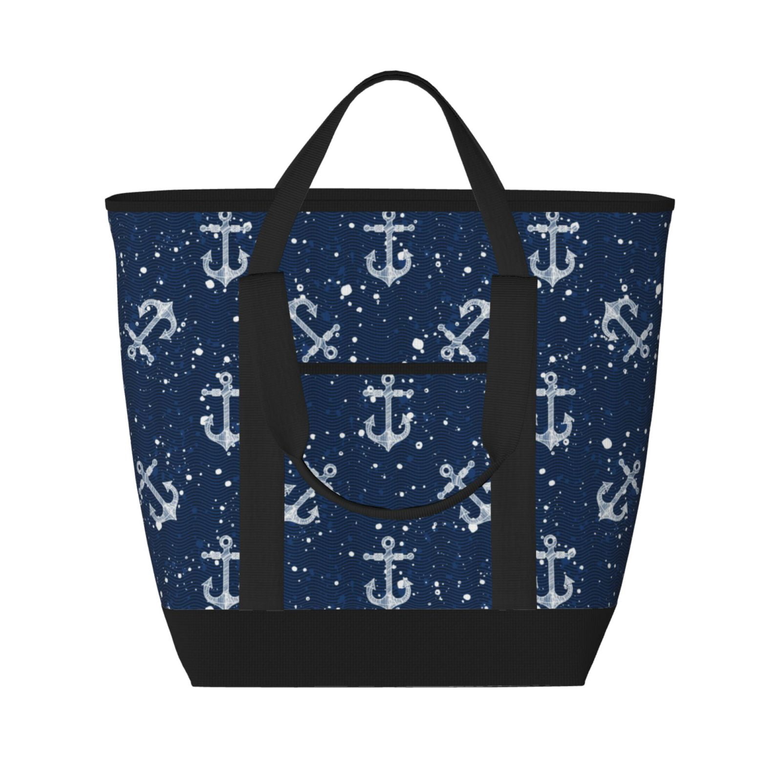 Insulated Cooler Bag, anchors waves navyblue Large Freezer Cooler Tote ...