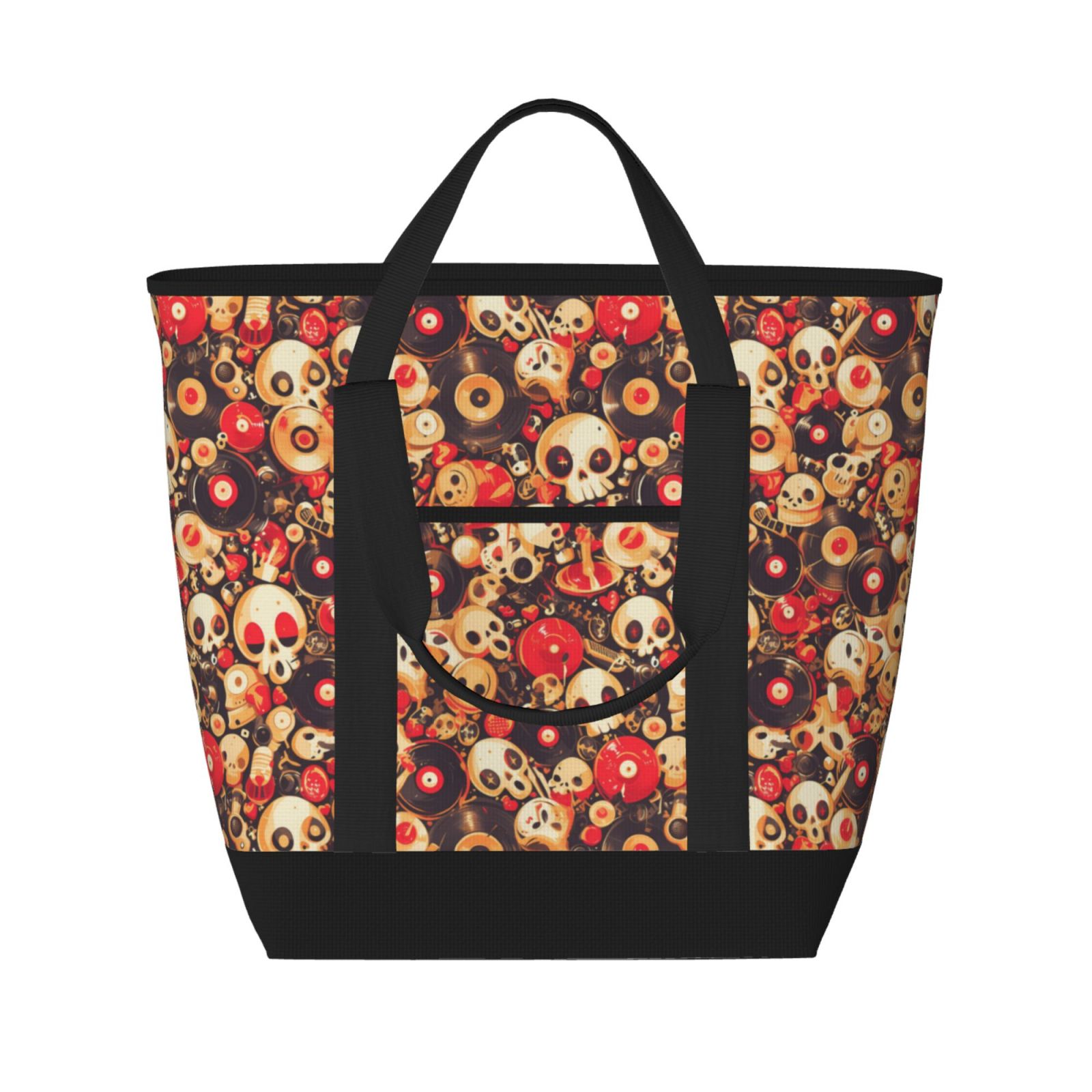 Insulated Cooler Bag - cute record music Skull Large Freezer Cooler ...